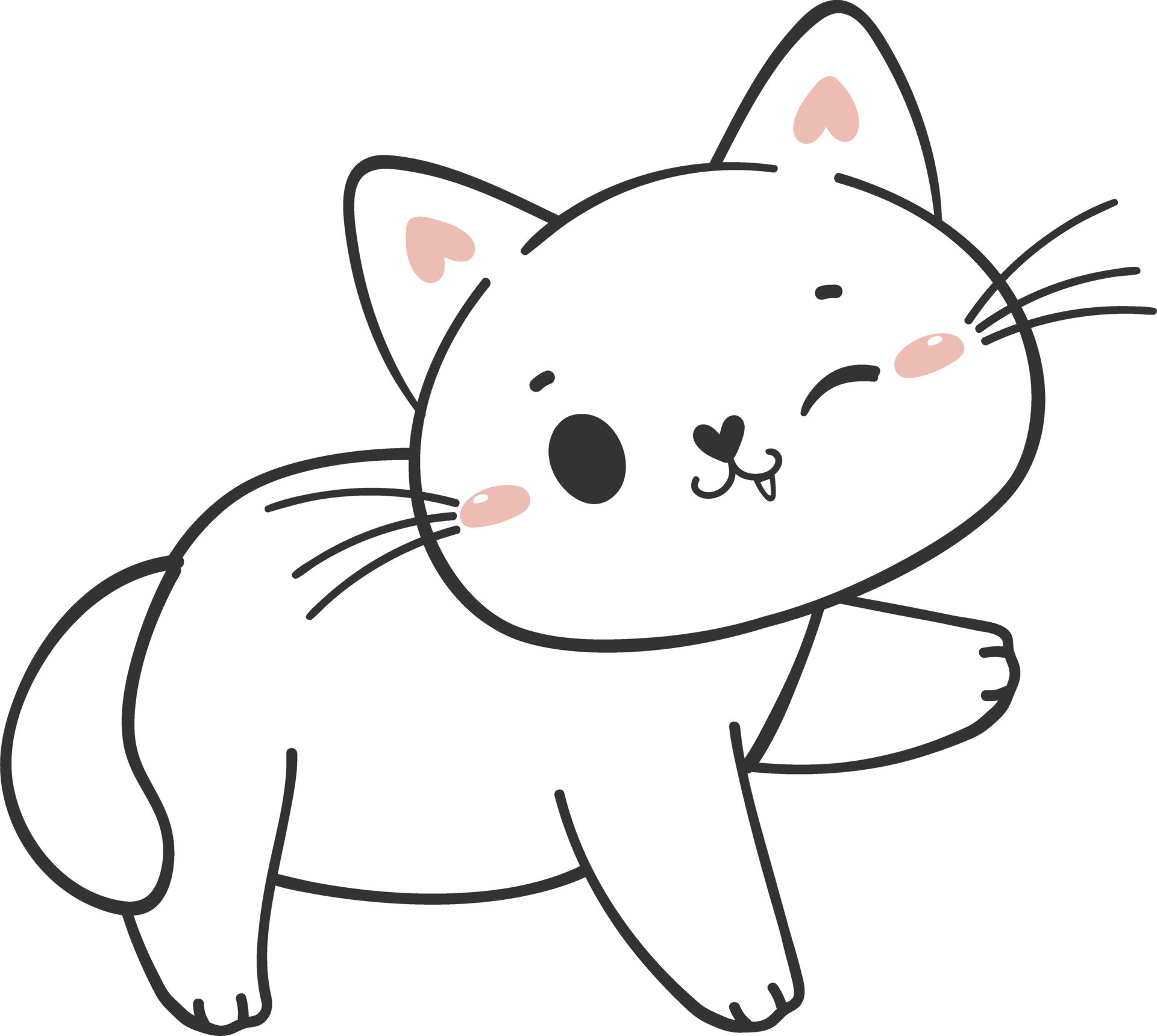 Cute Funny Happy White Kitten Cat Cartoon Character Doodle Drawing 22056445 Png