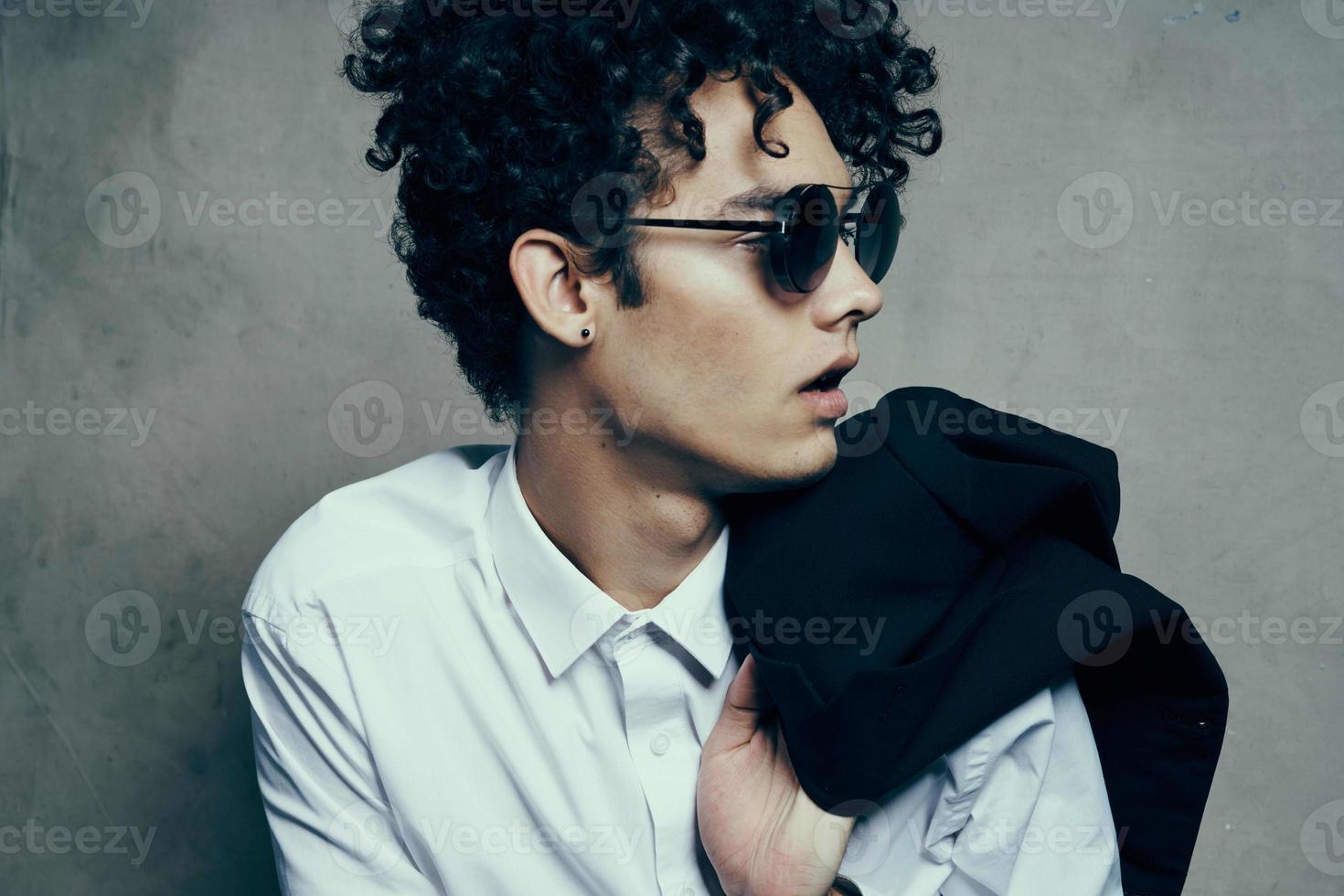 handsome man with glasses curly hair fashion self confidence 22065636 ...