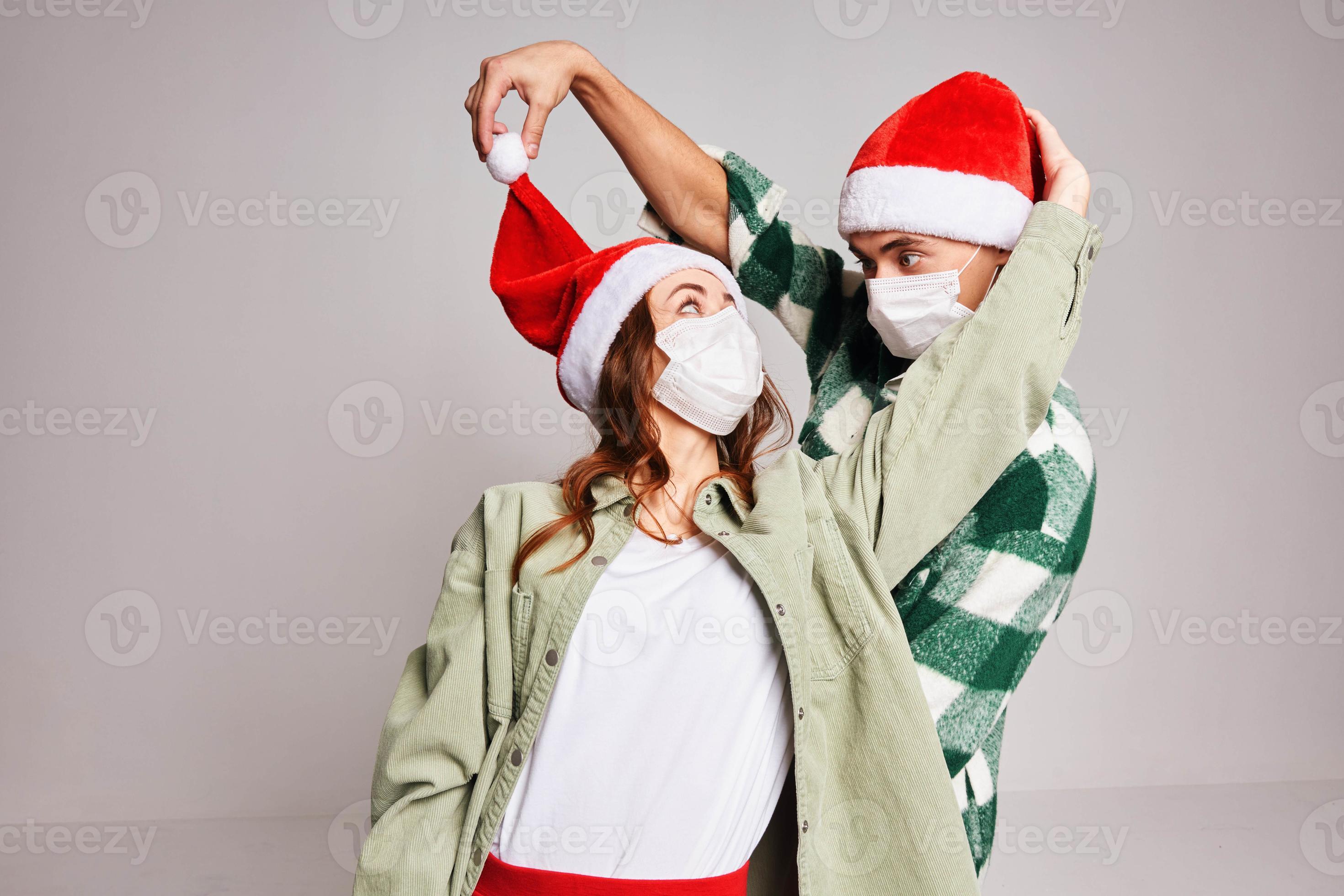 merry couple christmas new year fun medical masks holiday 22067013 Stock Photo at Vecteezy