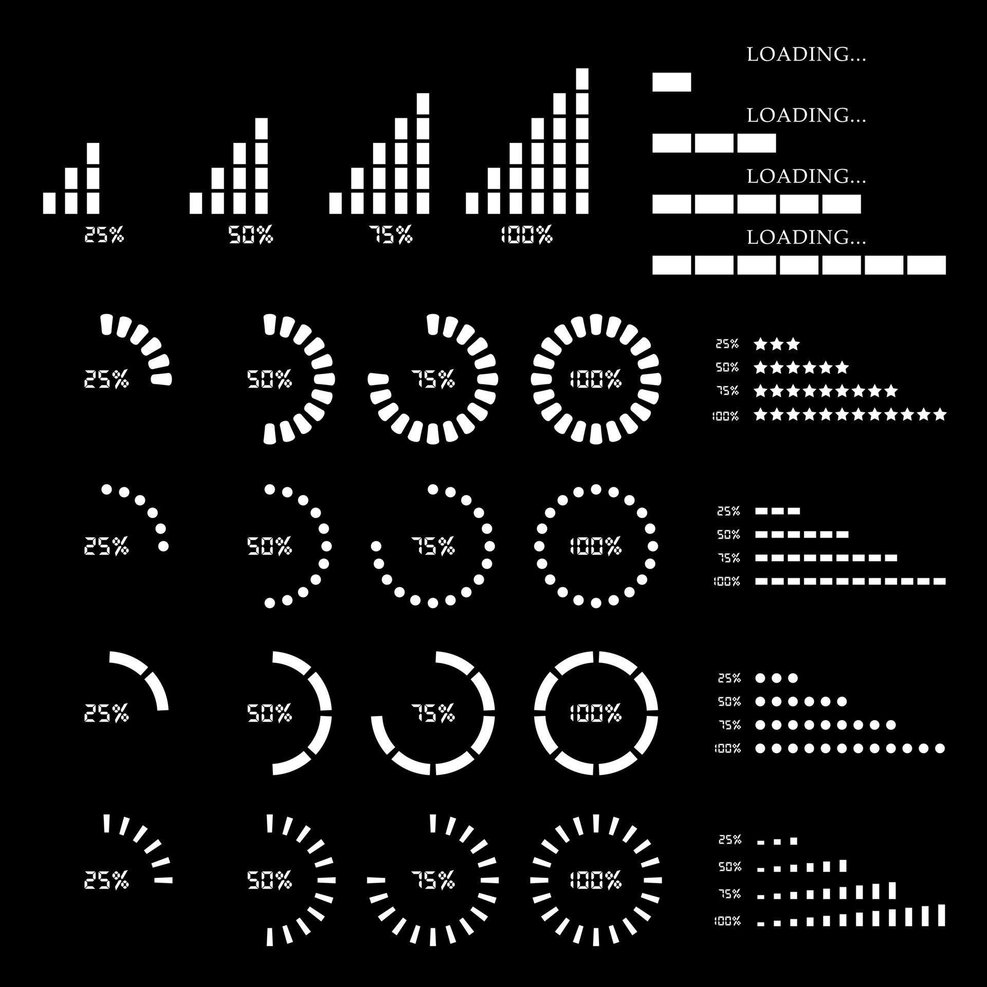Set of website loading icon isolated on black background. 22079259 ...