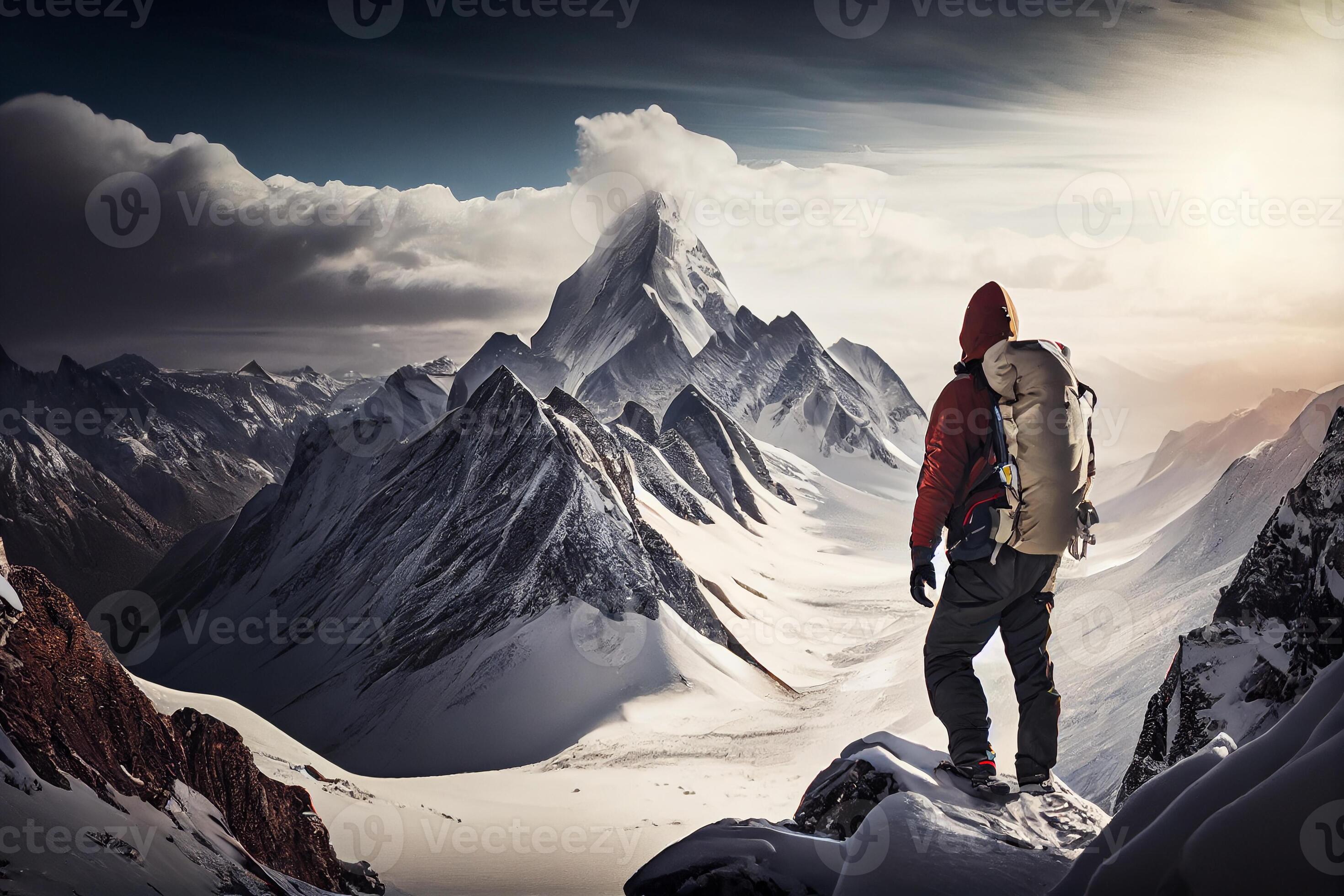 hombre trepador alpinismo Everest Nevado montañas ilustración generativo ai 22083065 Foto de ...