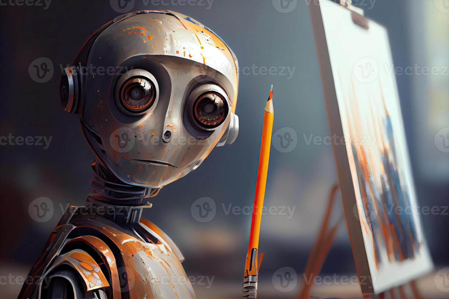 Robot painter, machine learning concept. AI creating art technology ... Robot painter, machine learning concept. AI creating art technology ...