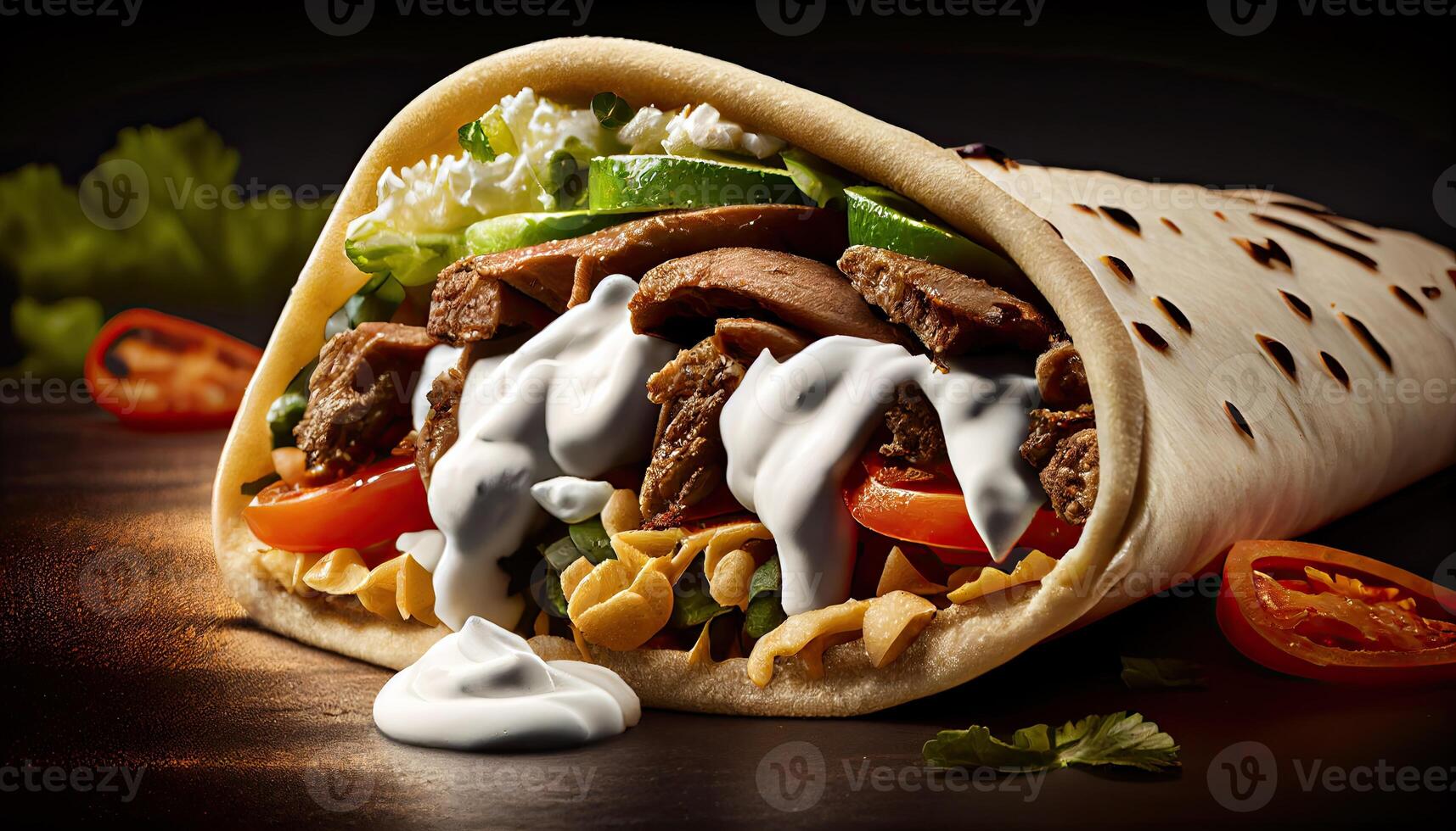Tasty Doner Kebab Shawarma Roll Wrap Illustration Generative Ai Food