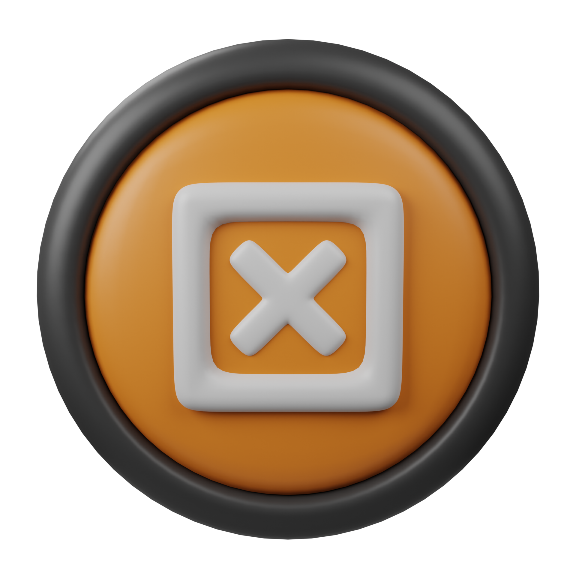 3d prestados cerca botón icono con naranja color y negro frontera para creativo usuario interfaz ...