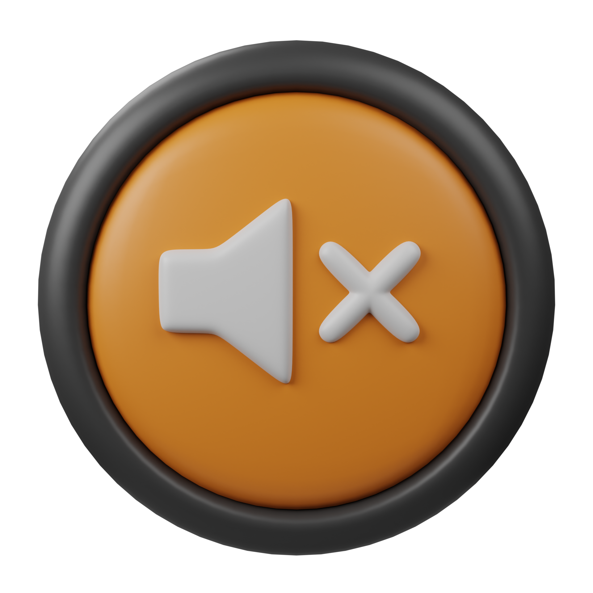 3d rendered mute button icon with orange color and black border for ...