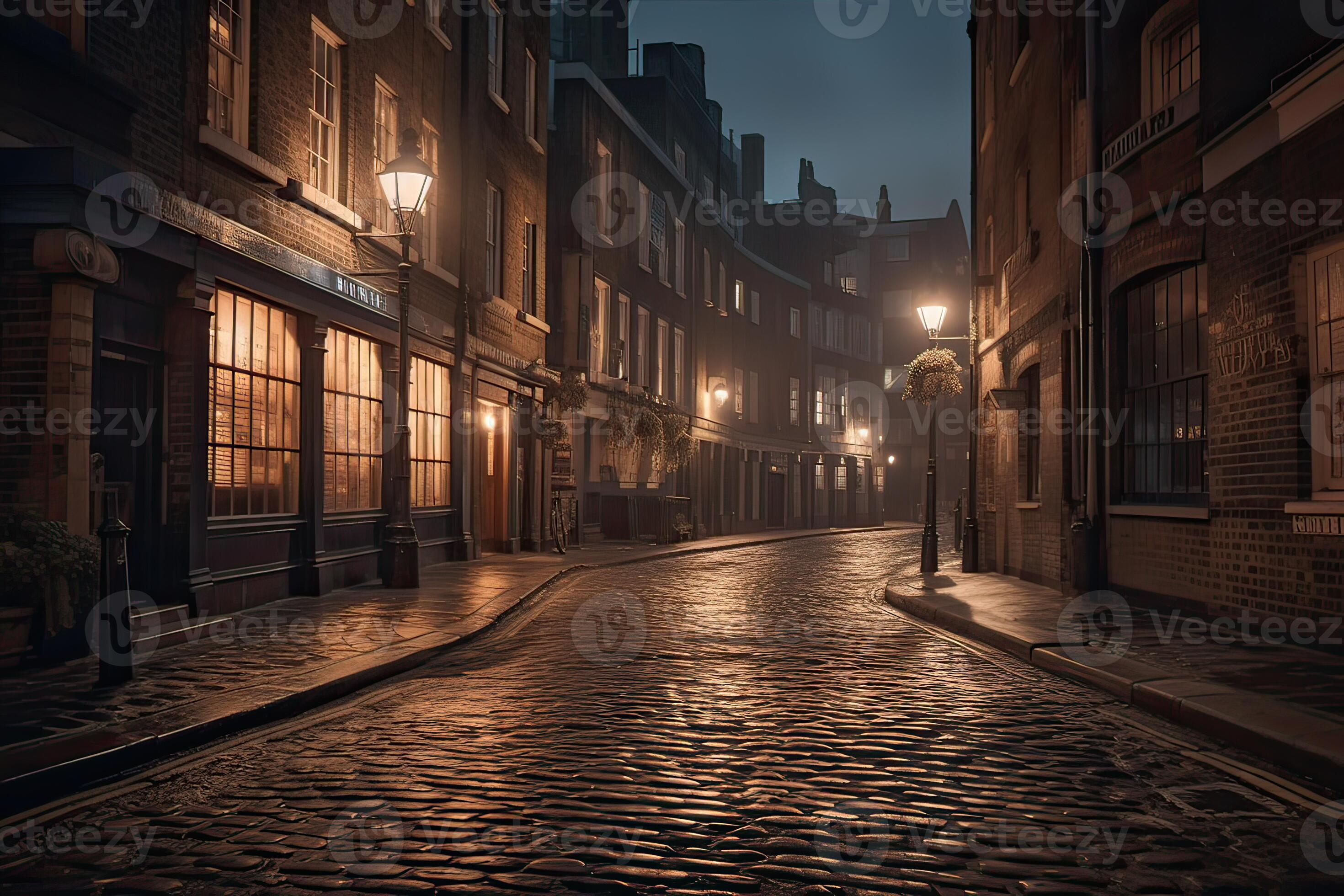 night city view traditional timber framed buildings on both sides of ... night city view traditional timber framed buildings on both sides of ...