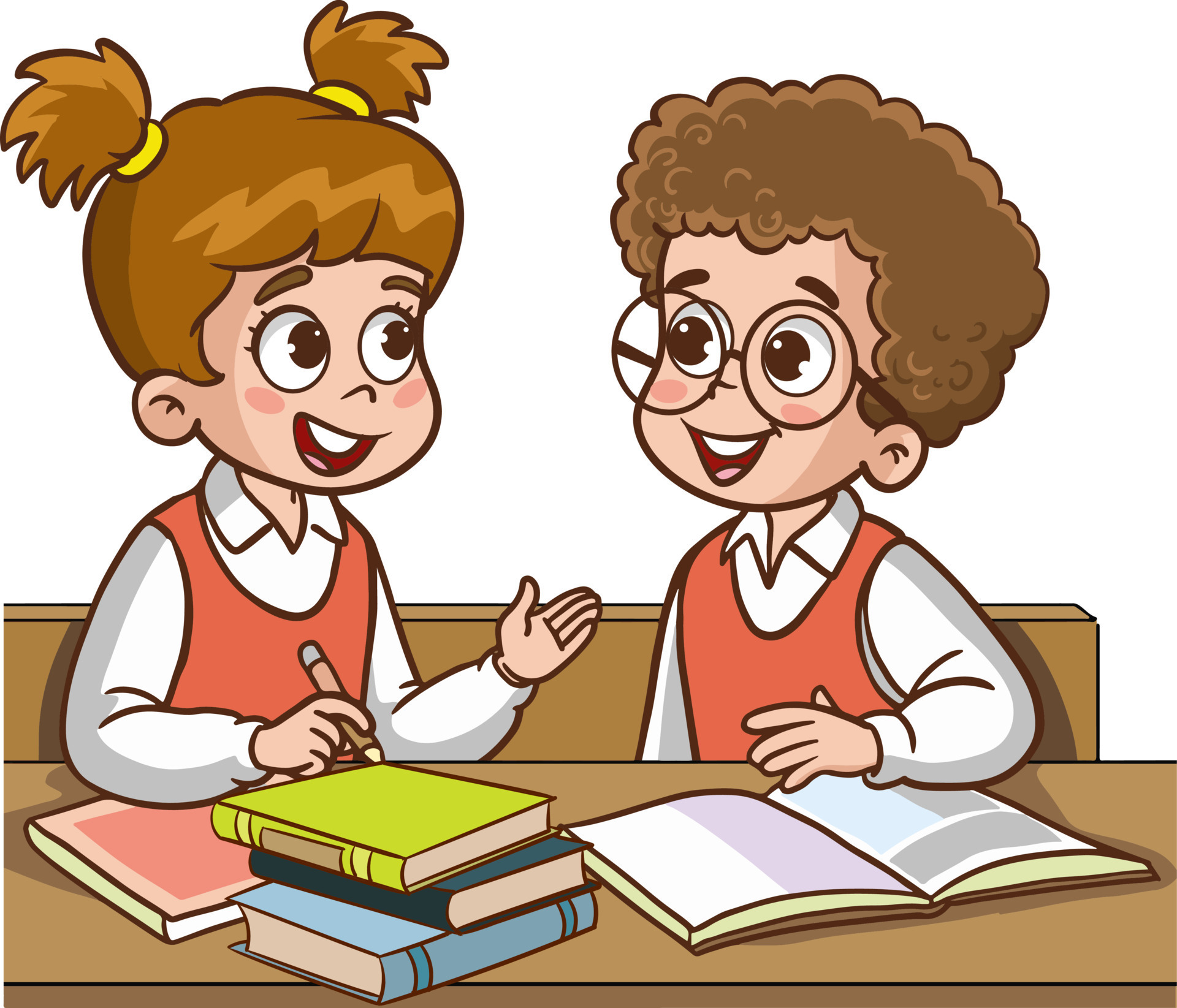 Two Students Working Clipart