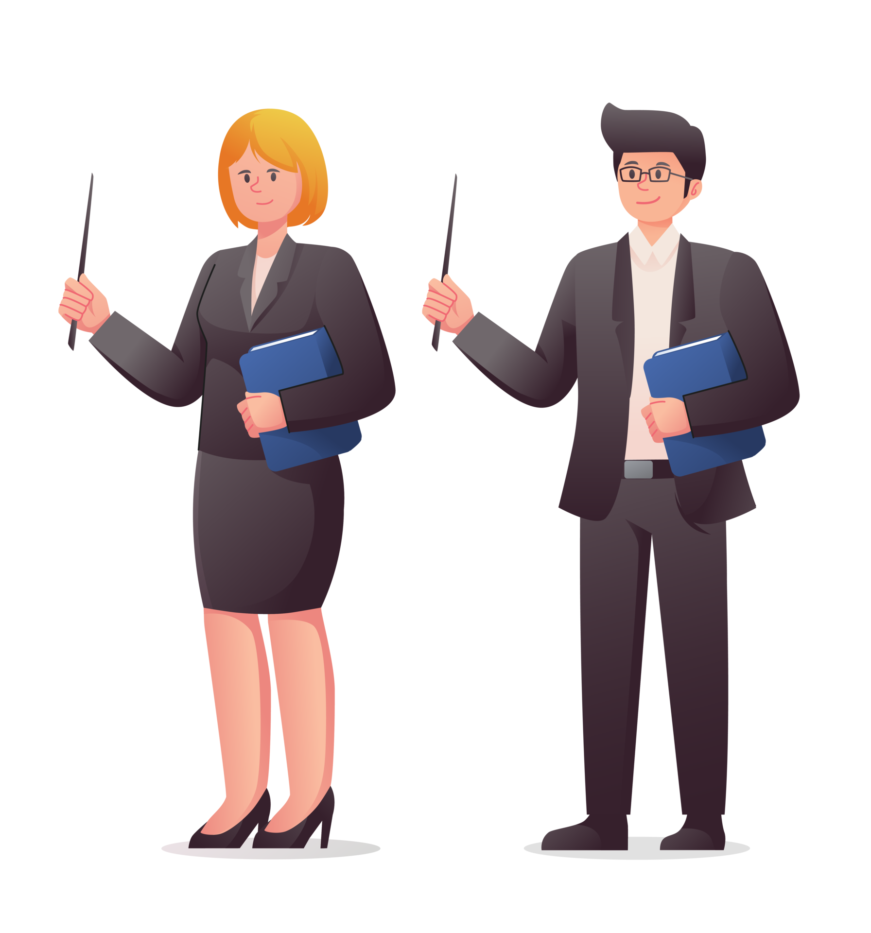 Character Of Male And Female Teachers With Pointer Isolated 22095083 Png