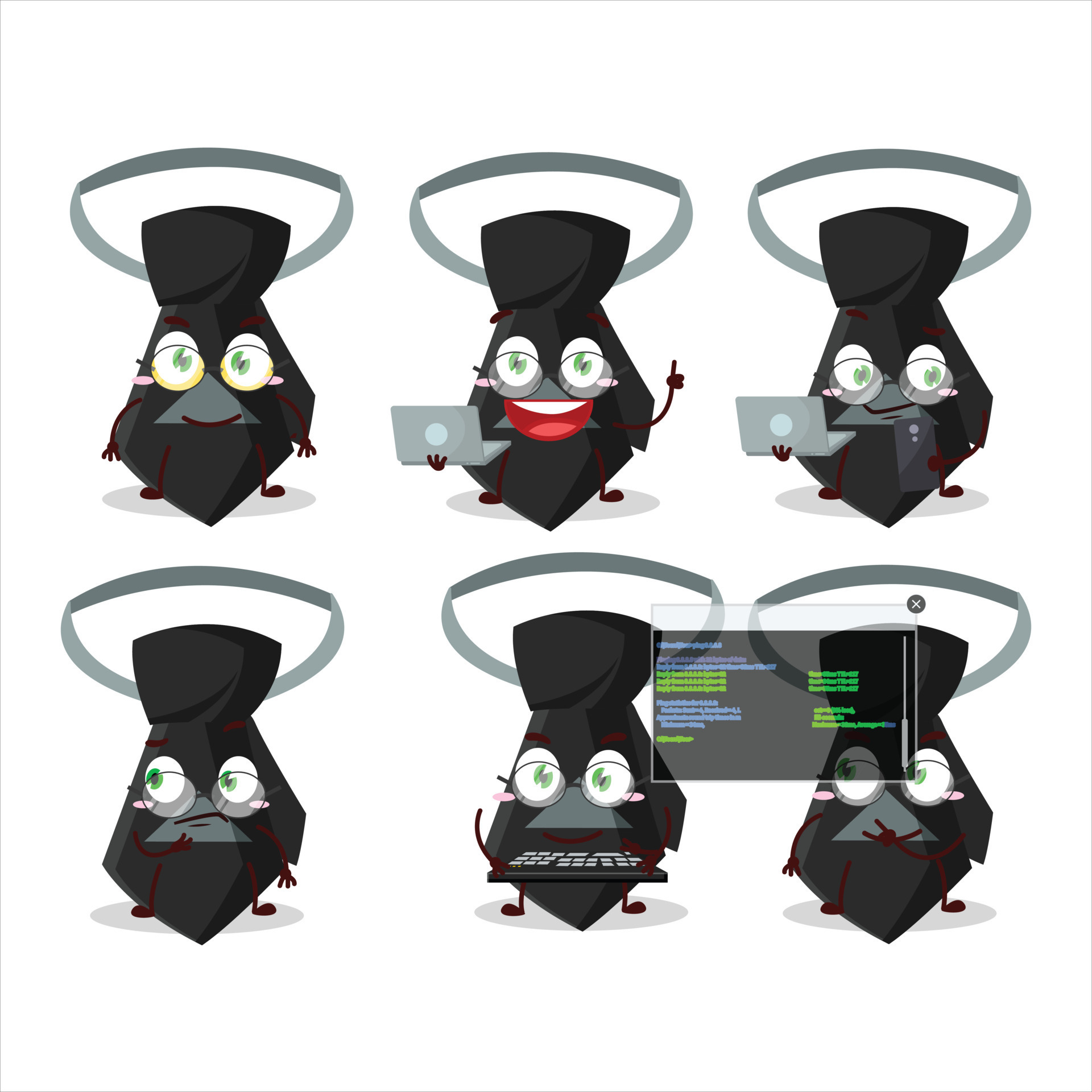 Black Tie Programmer Cute Cartoon Character With 22098134 Vector Art At Vecteezy