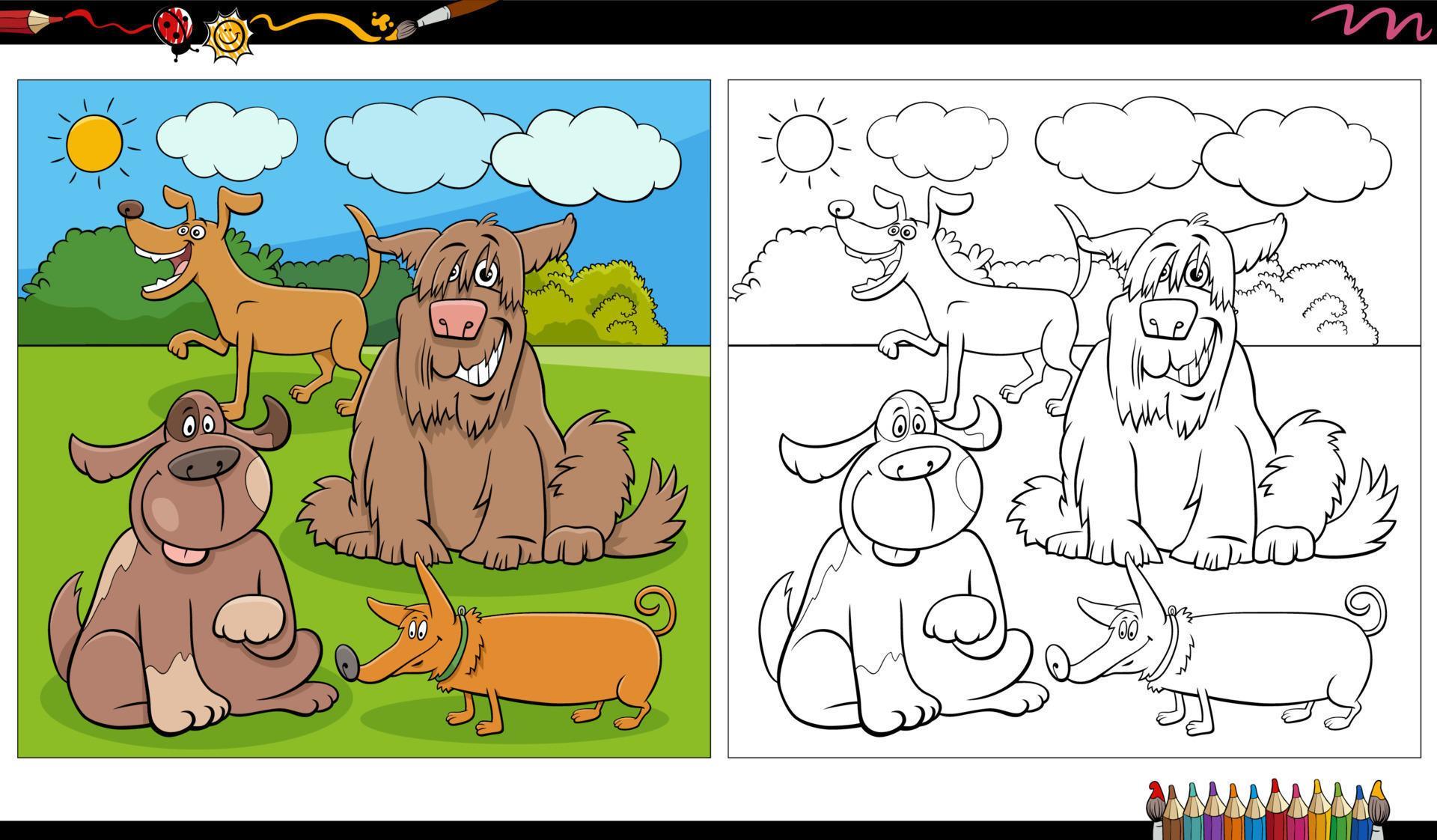 cartoon dogs characters group in the park coloring page 22109723 Vector ...