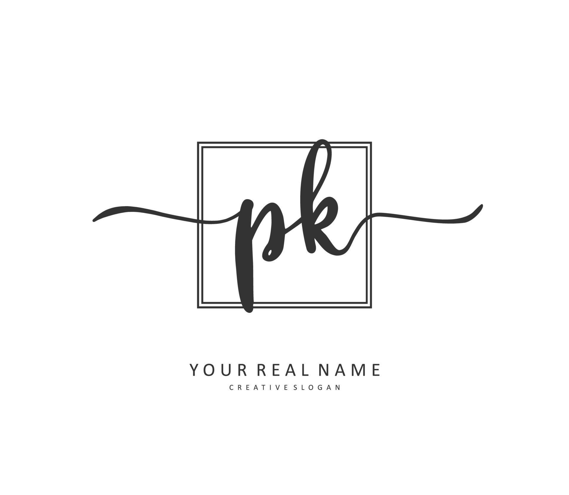 P K PK Initial letter handwriting and signature logo. A concept ...