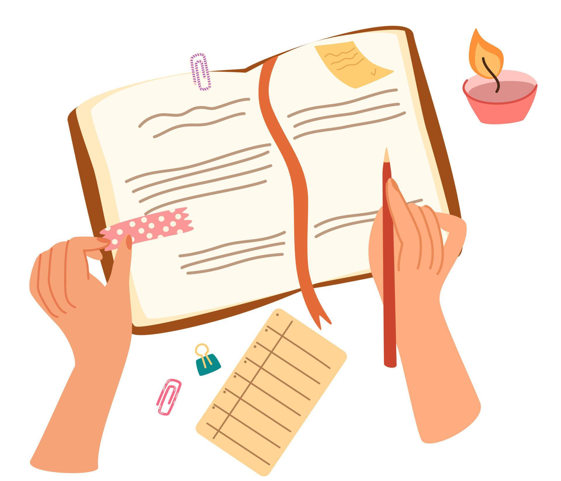 Hand making note. Writing plans on sticky memo notes, making schedule ...