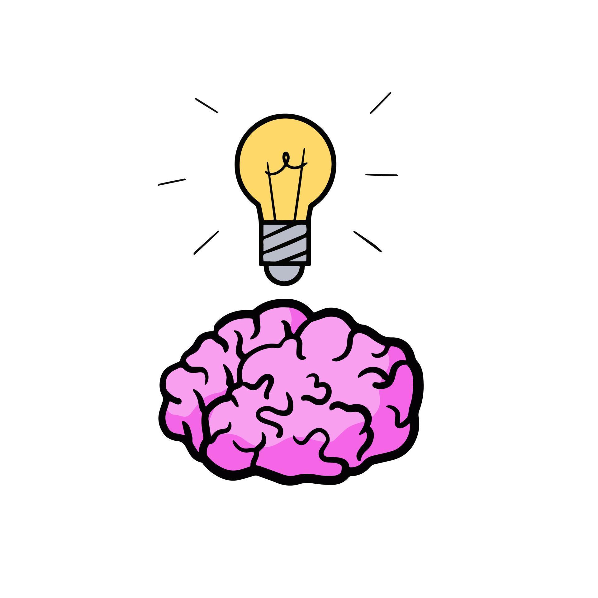 Brain with light bulb. Concept of thinking and new idea. Inspiration ...