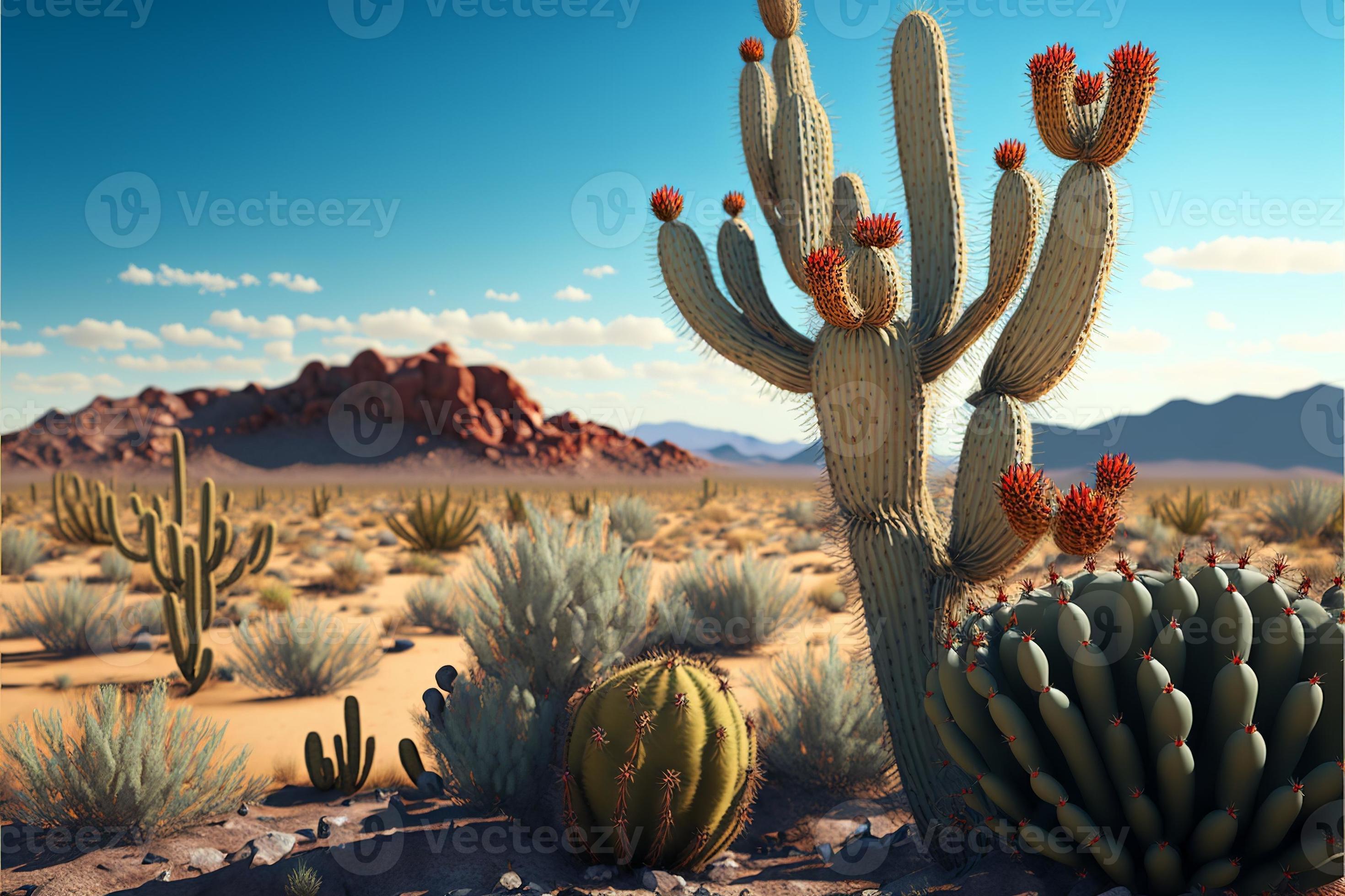 Landscape with cacti and desert in the background. Digital illustration AI 22133477 Stock Photo ...