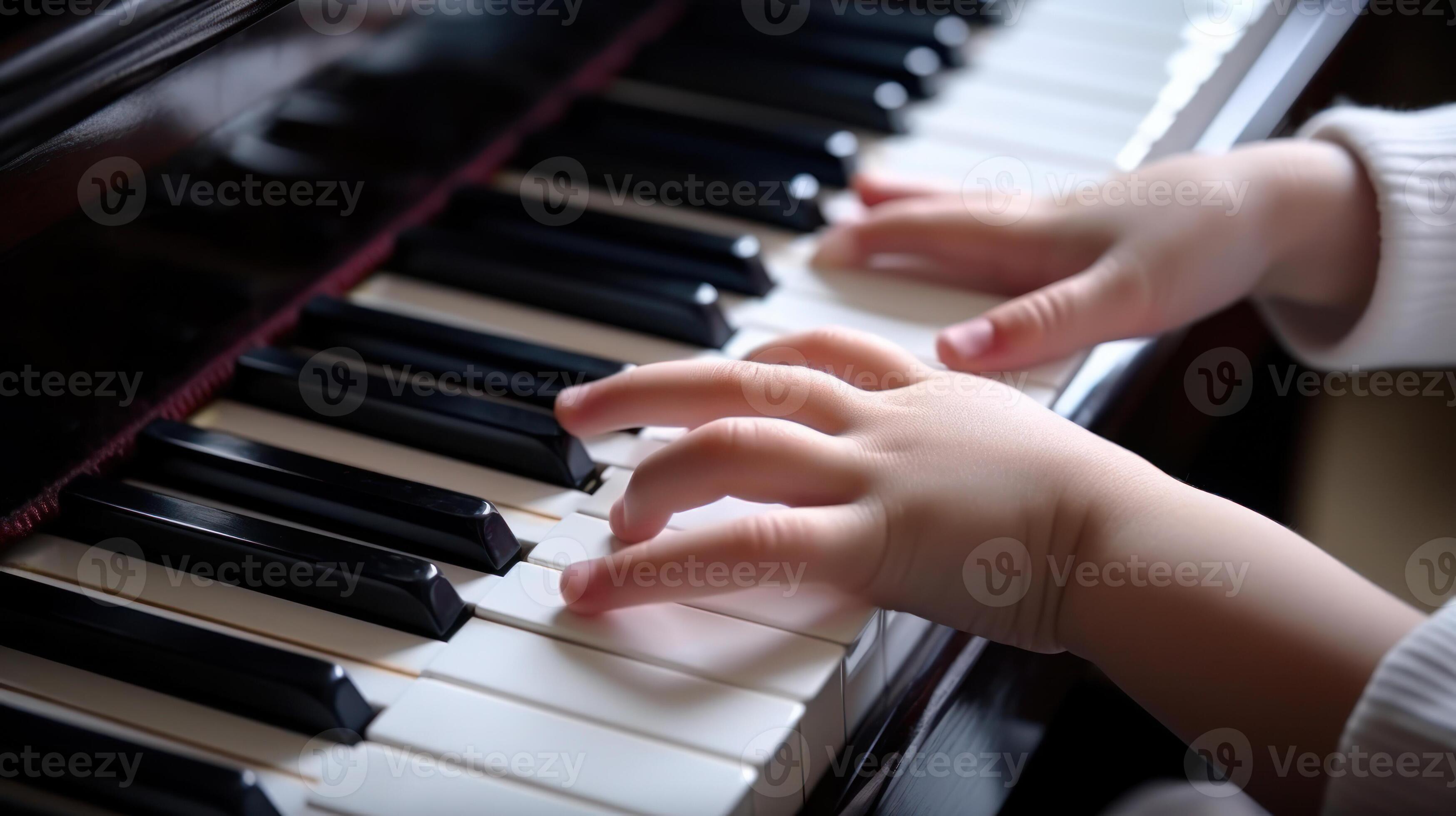 child hands learning to play the piano, music school 22136087 Stock ...