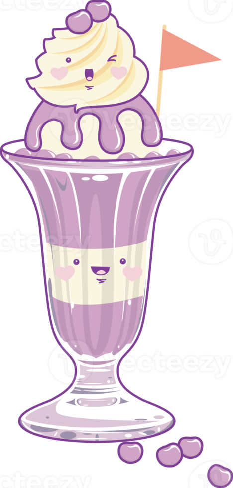 Blueberry Ice Cream In A Cupkawaii Style Isolated Sweet Dessert On