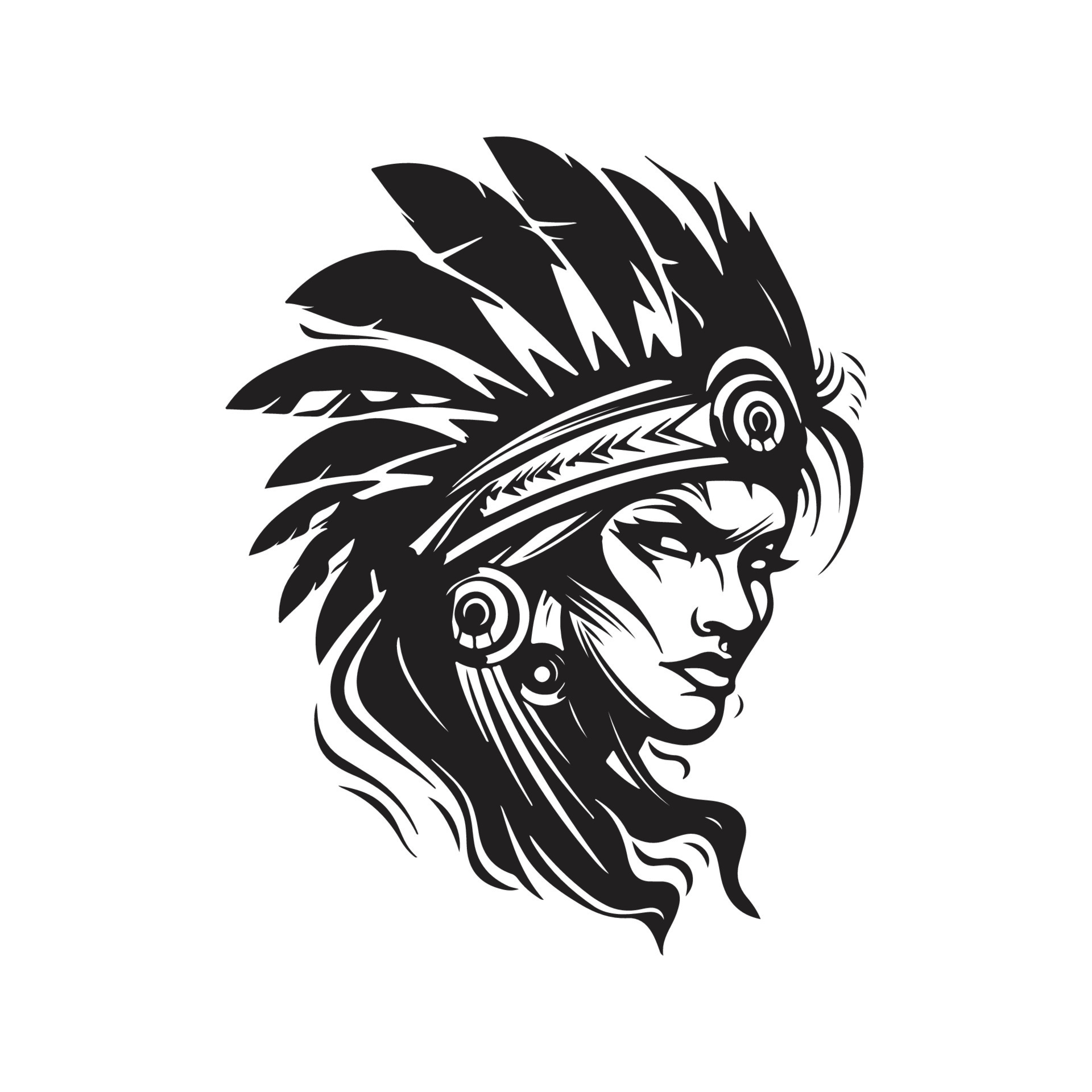 indio guerrero chica, logo concepto negro y blanco color, mano dibujado ilustración 22141723 ...