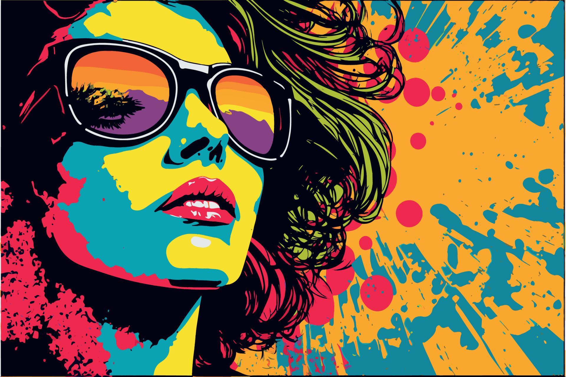 Beautiful Woman Wearing Glasses Pop Art Of Retro Comic Girl Vector