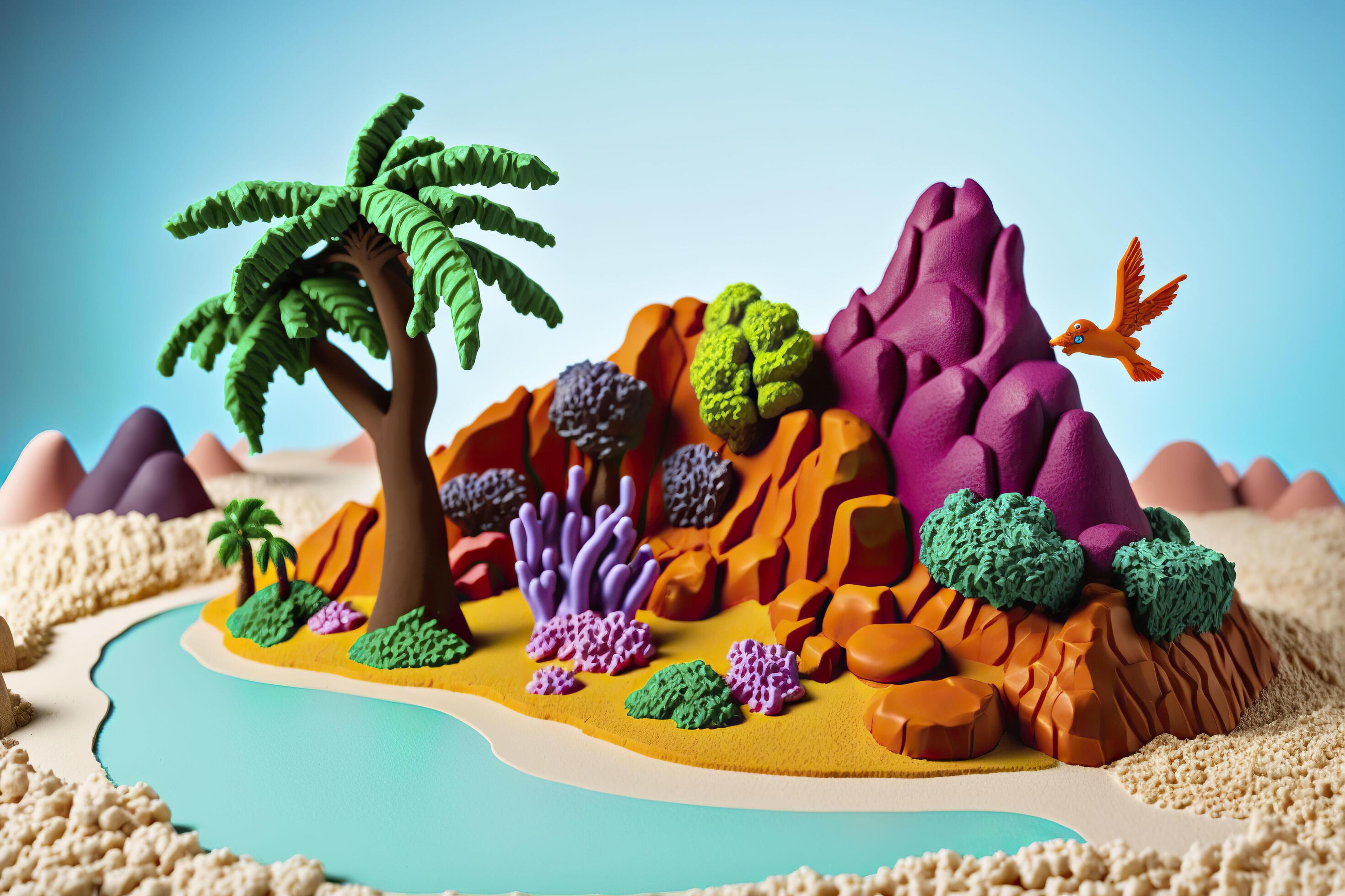 Plasticine art, tropical island. . 22149197 Stock Photo at Vecteezy