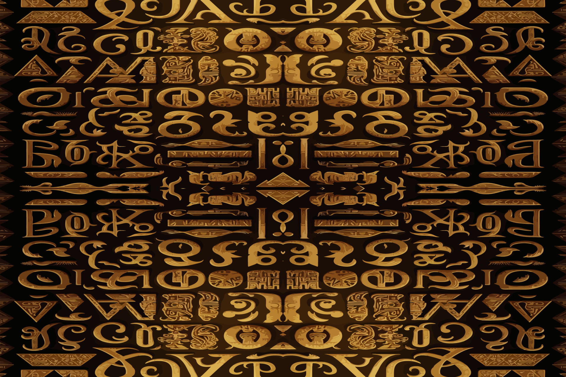 Egyptian hieroglyphs alphabet pattern golden background. Abstract traditional folk antique ...