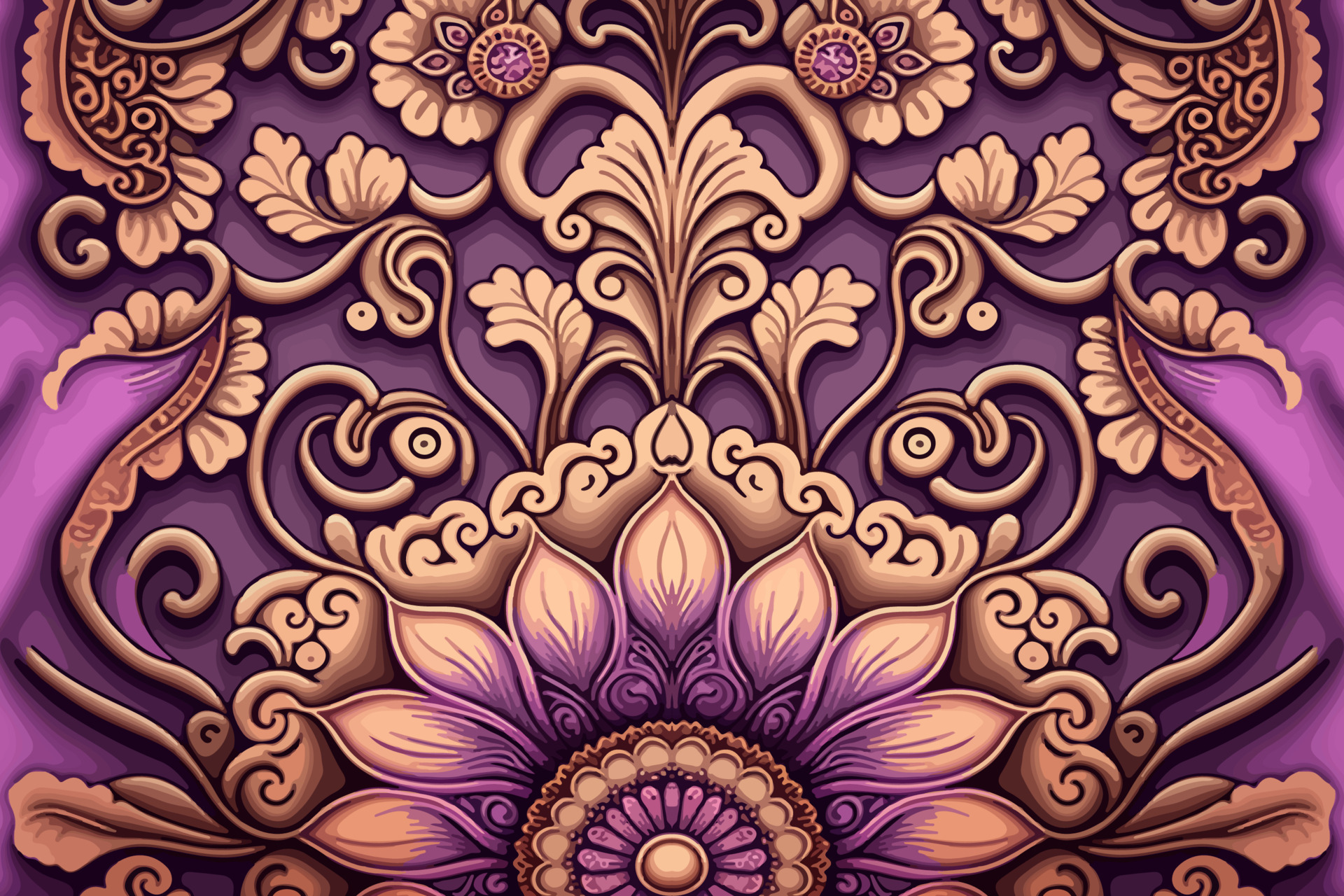 Ethnic Floral Seamless Pattern Purple Background Abstract Traditional Folk Antique Tribal