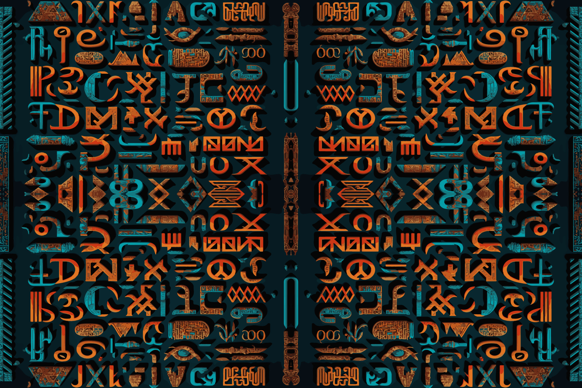 Egyptian hieroglyphs alphabet pattern golden background. Abstract traditional folk antique ...