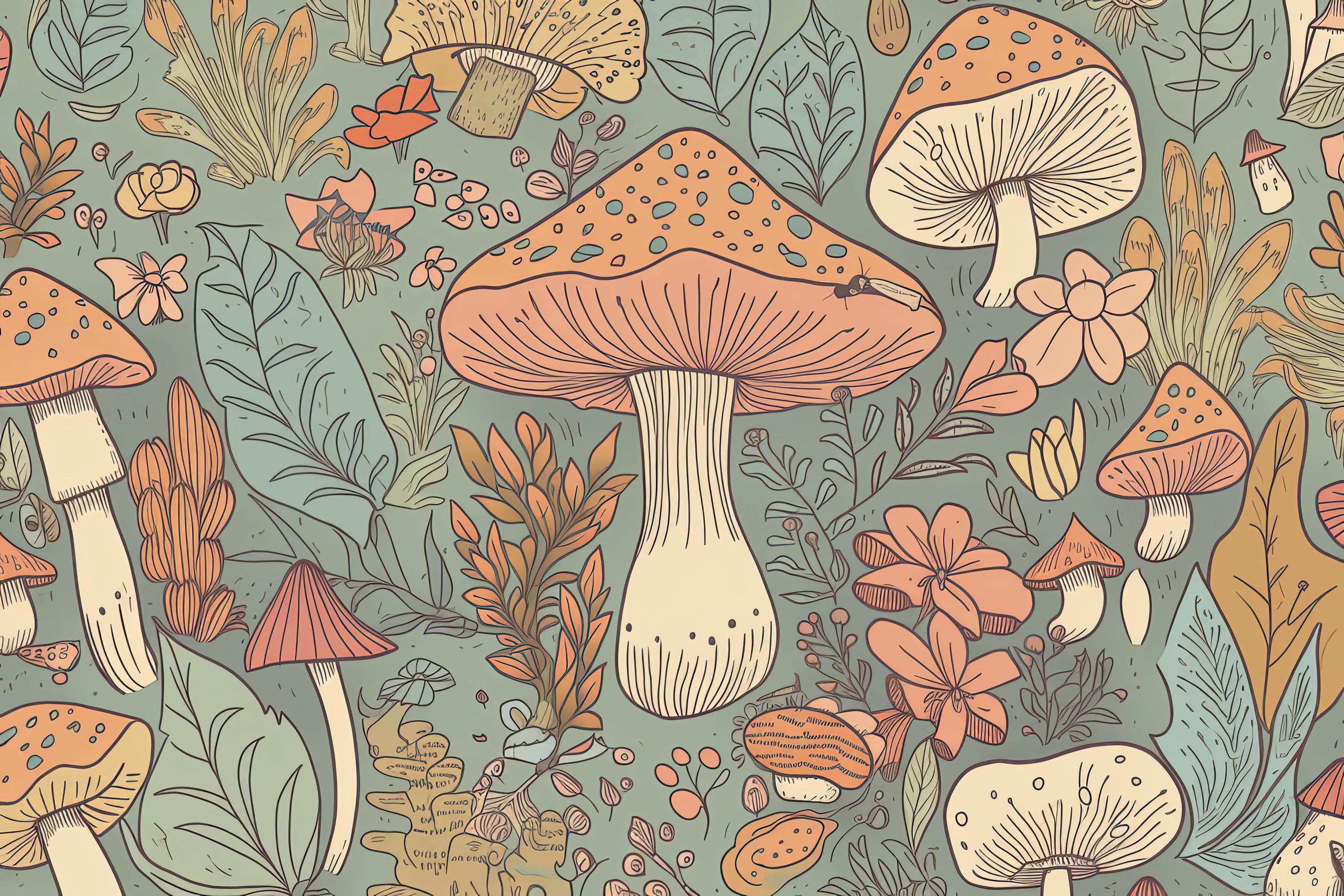Cottagecore Garden Seemless Pattern Mushrooms Wildflowers Frogs Snails Psychedelic 22151856
