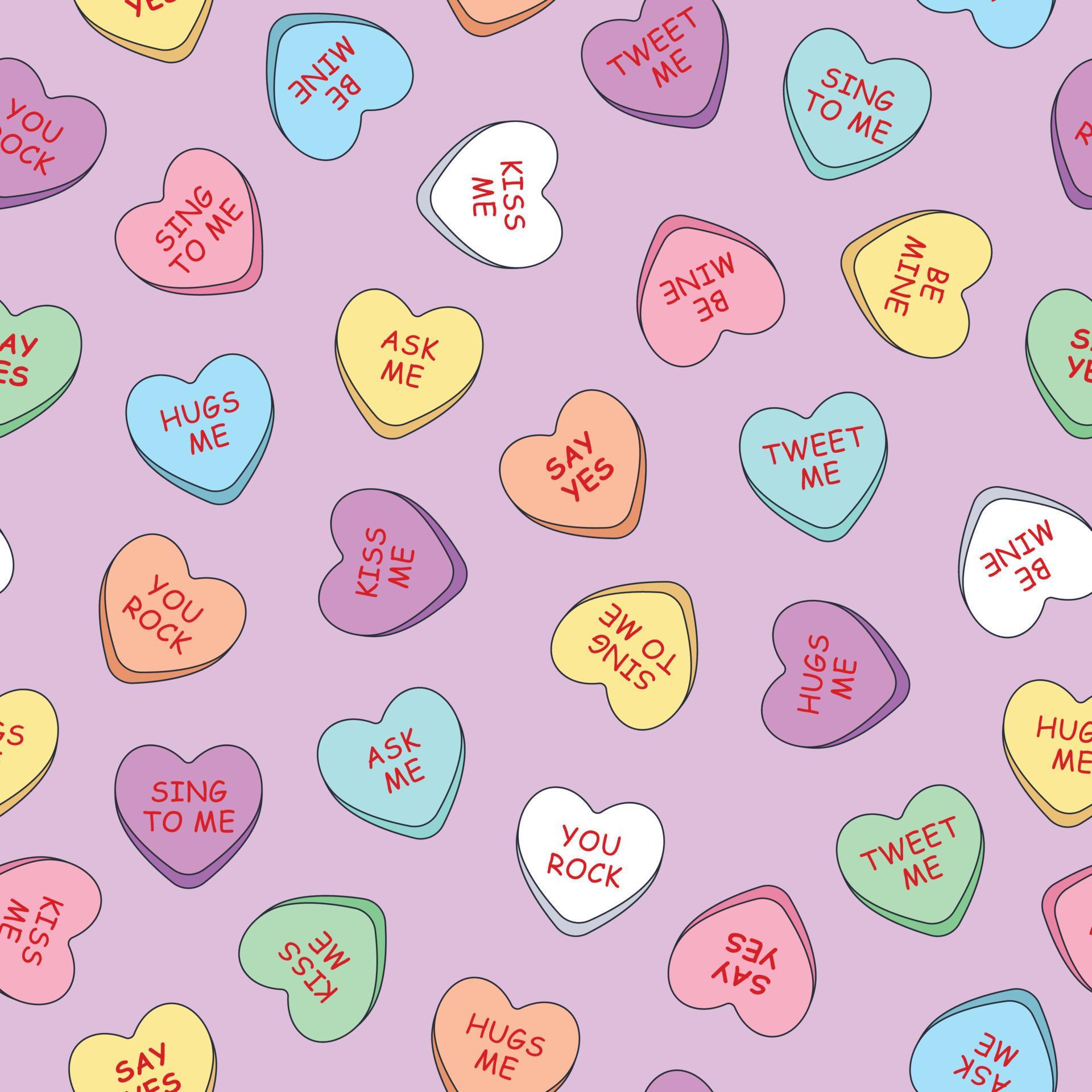 Sweet heart candy seamless pattern. Cute weetheart candies for ...