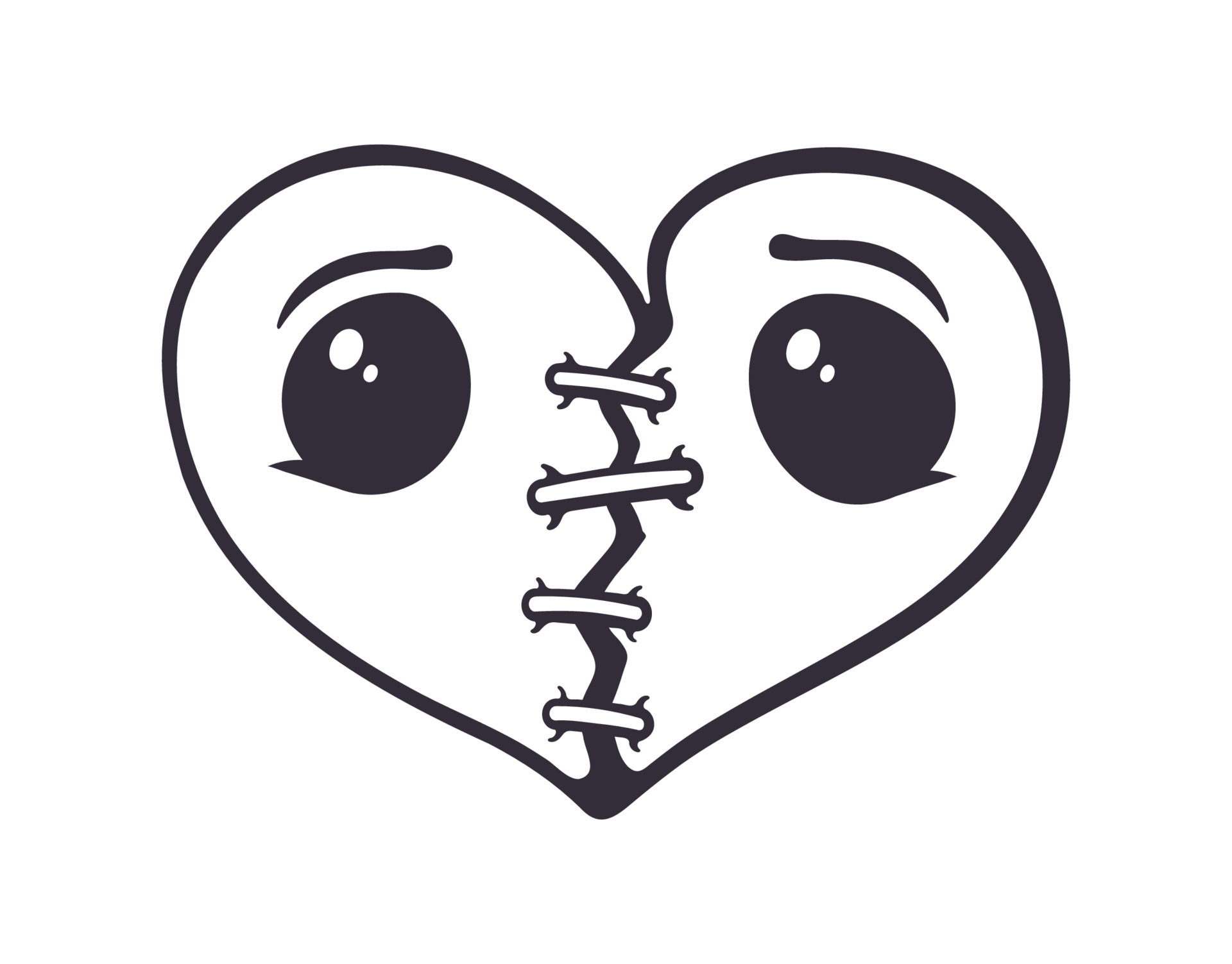 Outline Doodle Of Broken Heart With Eyes 22157498 Vector Art At Vecteezy