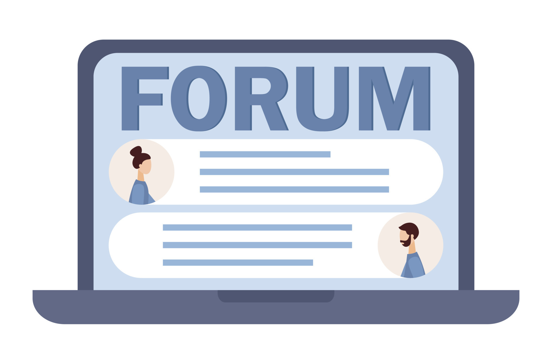 Online forum on laptop icon. Communication, dialogue, internet chat, social media, networking ...