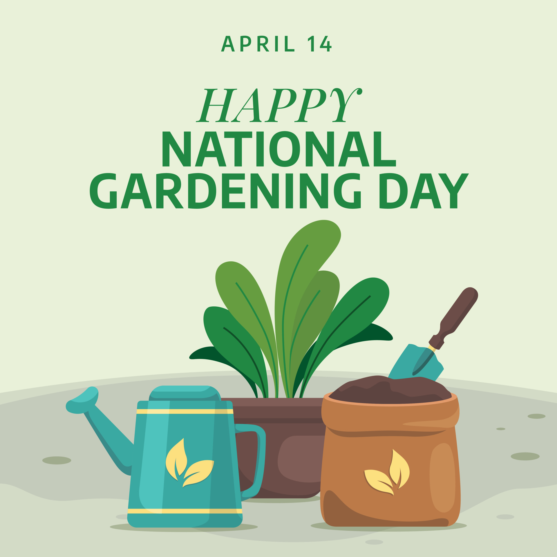 national gardening day. gardening vector illustration with watering can and flower. flat ...