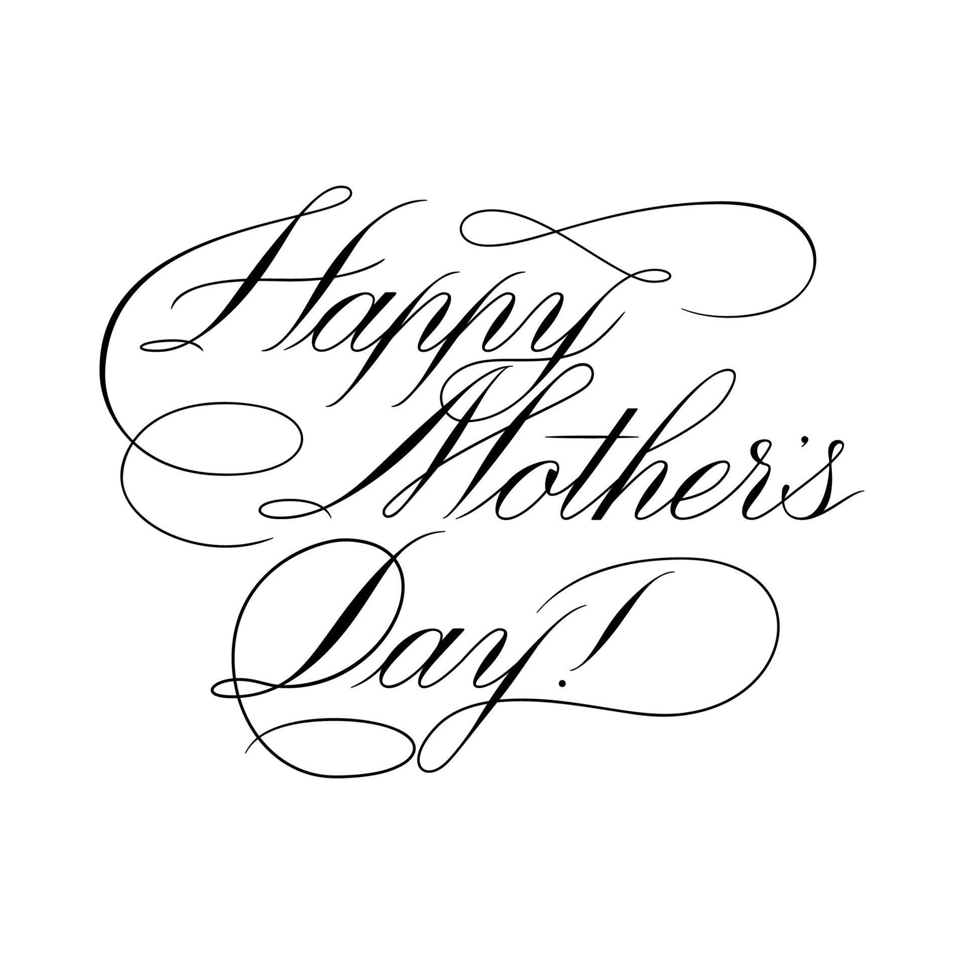Happy Mothers Day Calligraphic Lettering With Elegant Flourishes Modern Line Calligraphy