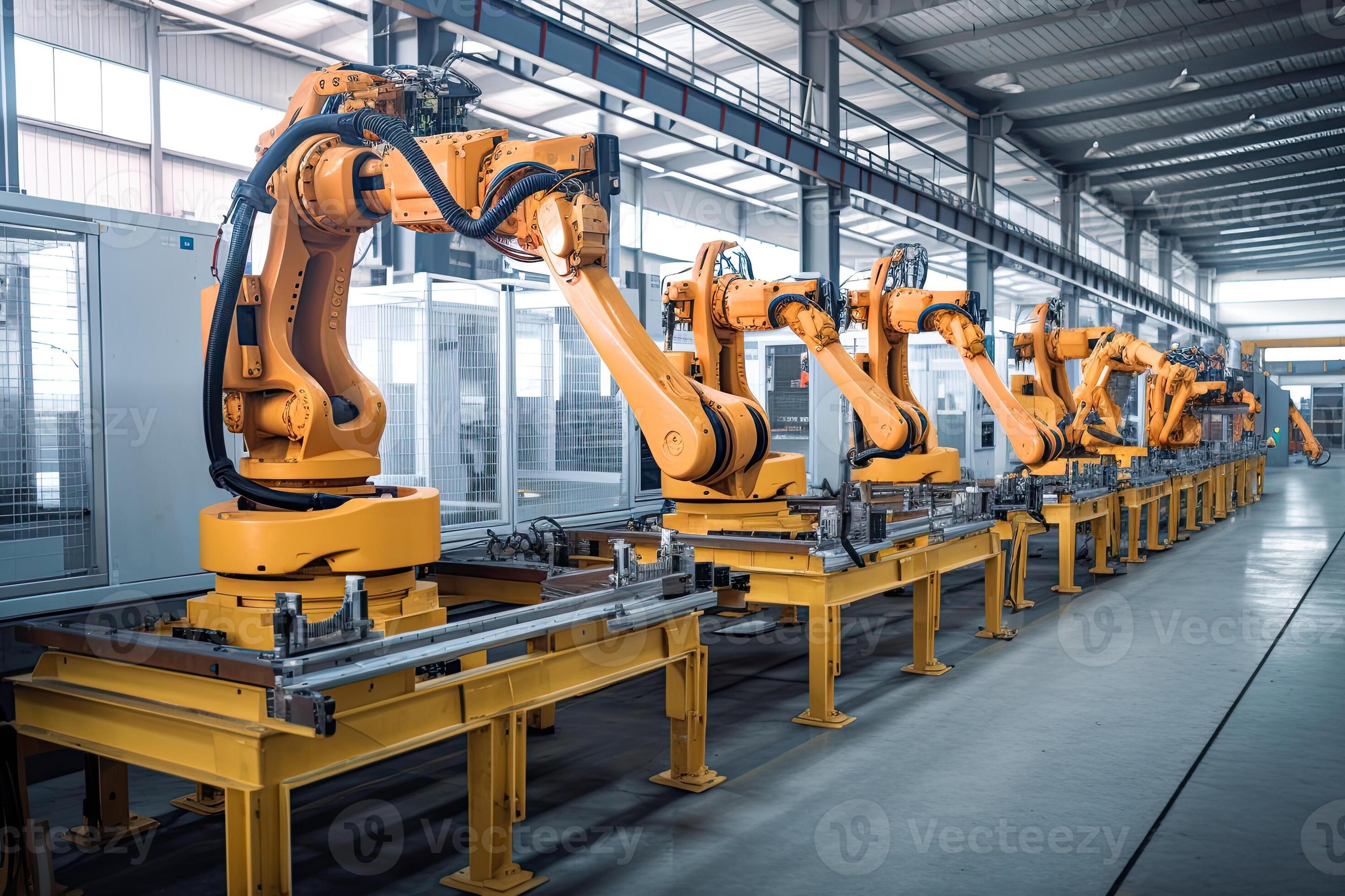 Robotic Arms On The Assembly Line Automated Conveyor On Factory Created With 22160293 Stock