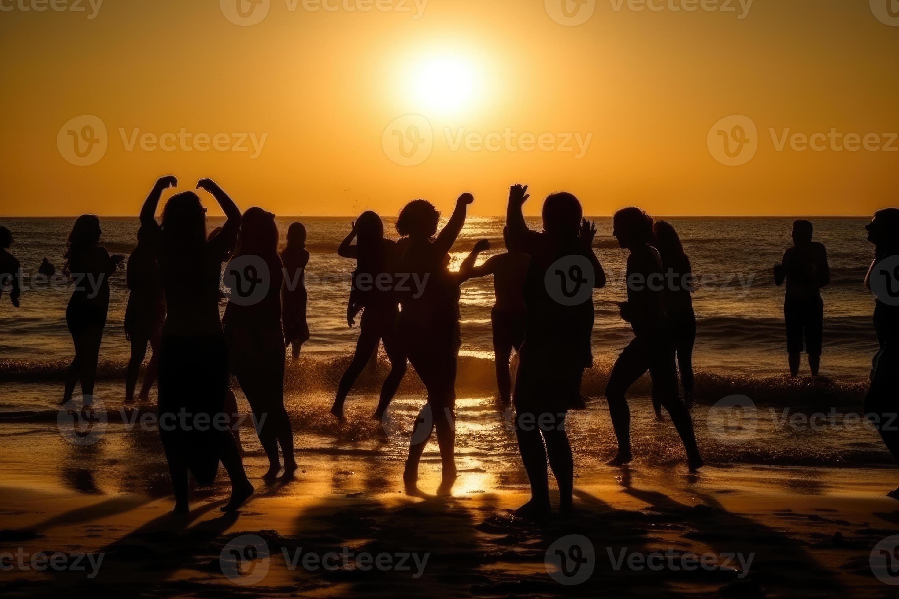 Silhouettes Of People Dancing Summer Beach Party Concept 22167257 Stock