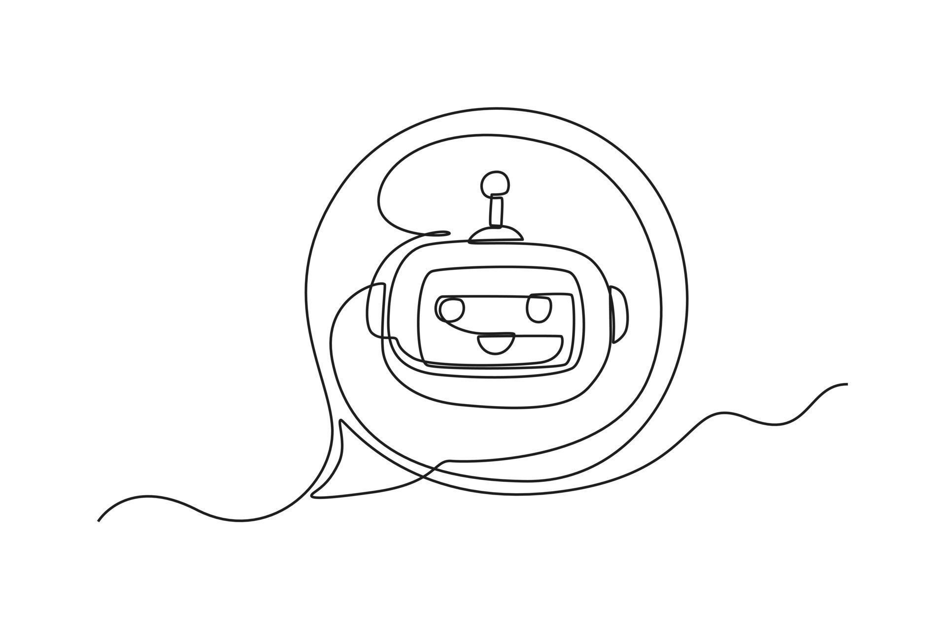 Single one-line drawing robot head in bubble chat. Chatbot concept continuous line draw design ...