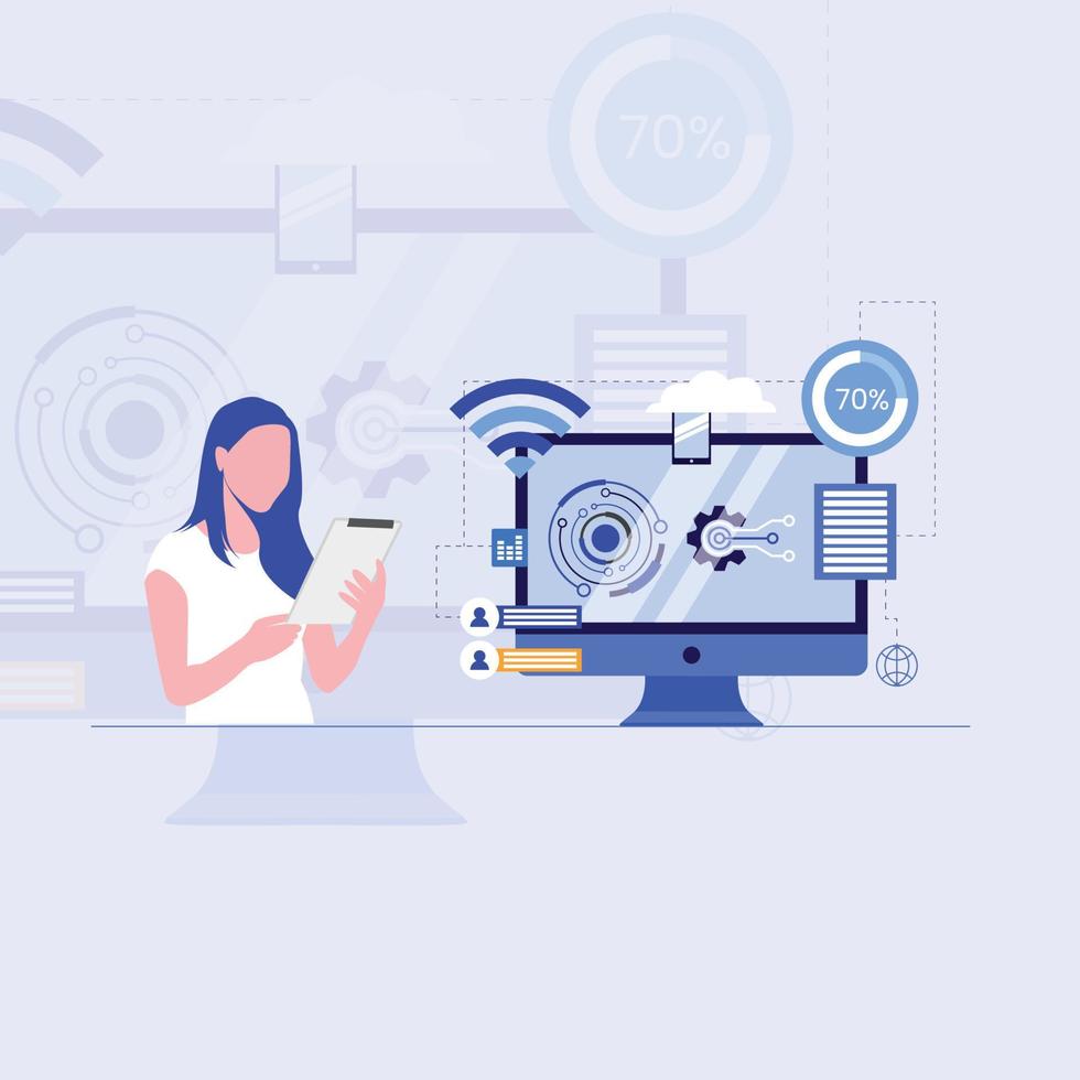 Female Tech Specialist in Checking Artificial Neurons Connected Into ...