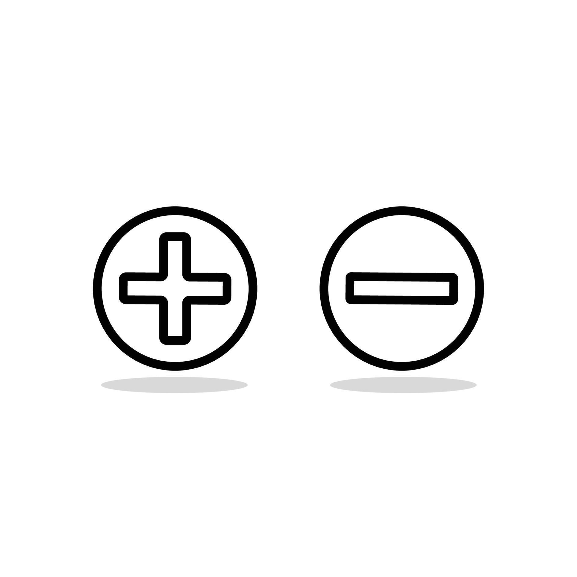 Plus Sign And Minus Sign Icon In Circle Isolated White Background