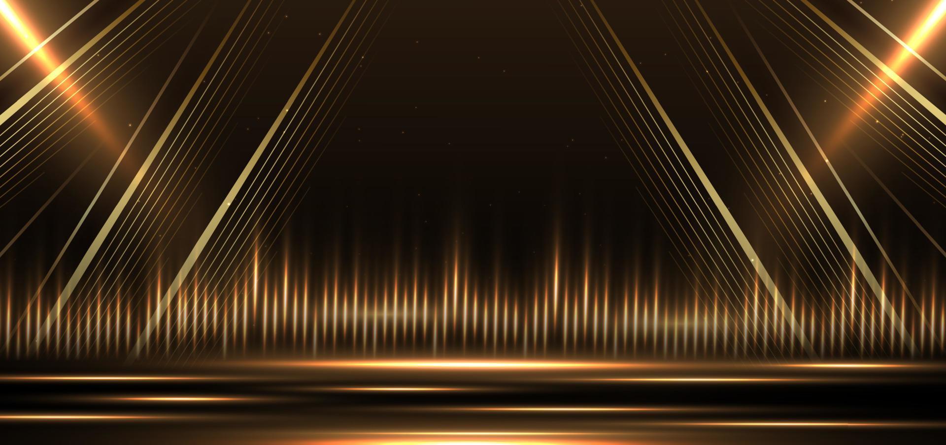 Elegant golden scene diagonal glowing with lighting effect sparkle on black background. Template ...