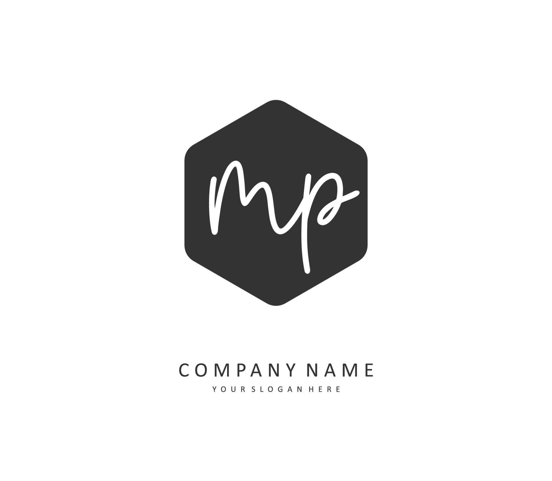 MP Initial letter handwriting and signature logo. A concept handwriting initial logo with ...