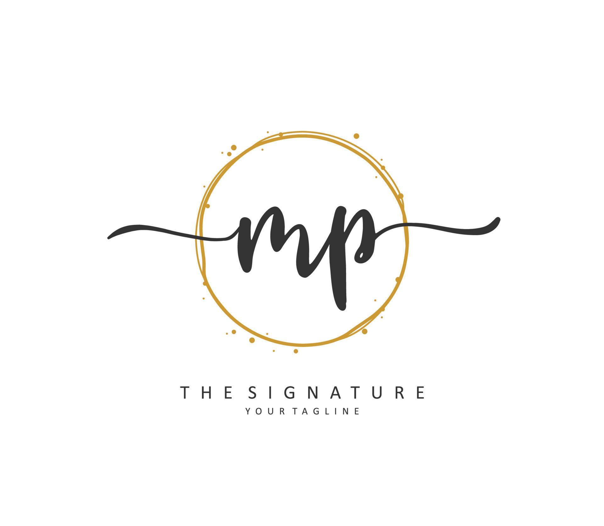 MP Initial letter handwriting and signature logo. A concept handwriting initial logo with ...