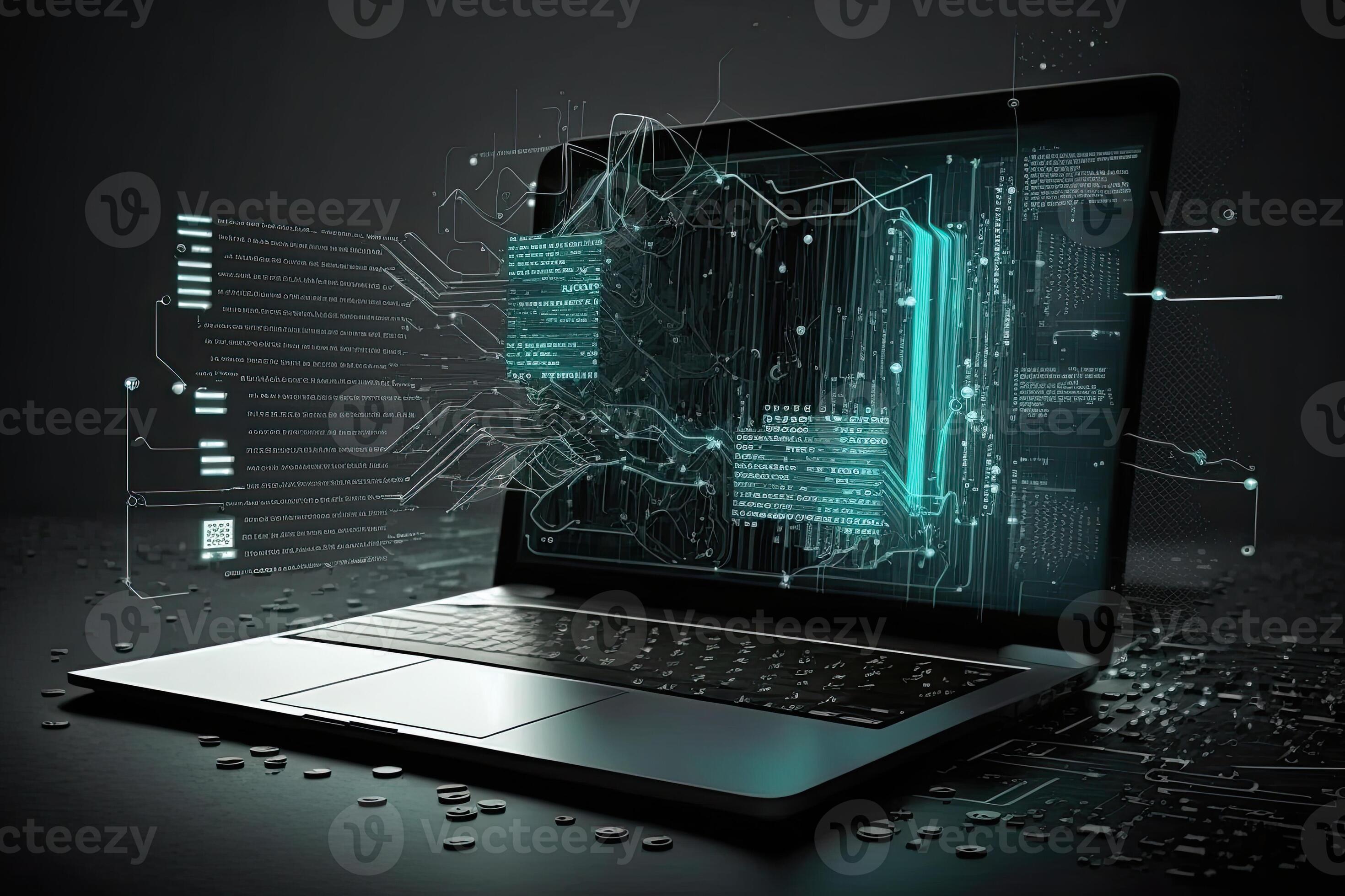 Digital data and network connection on laptop screen. Big data analysis ...