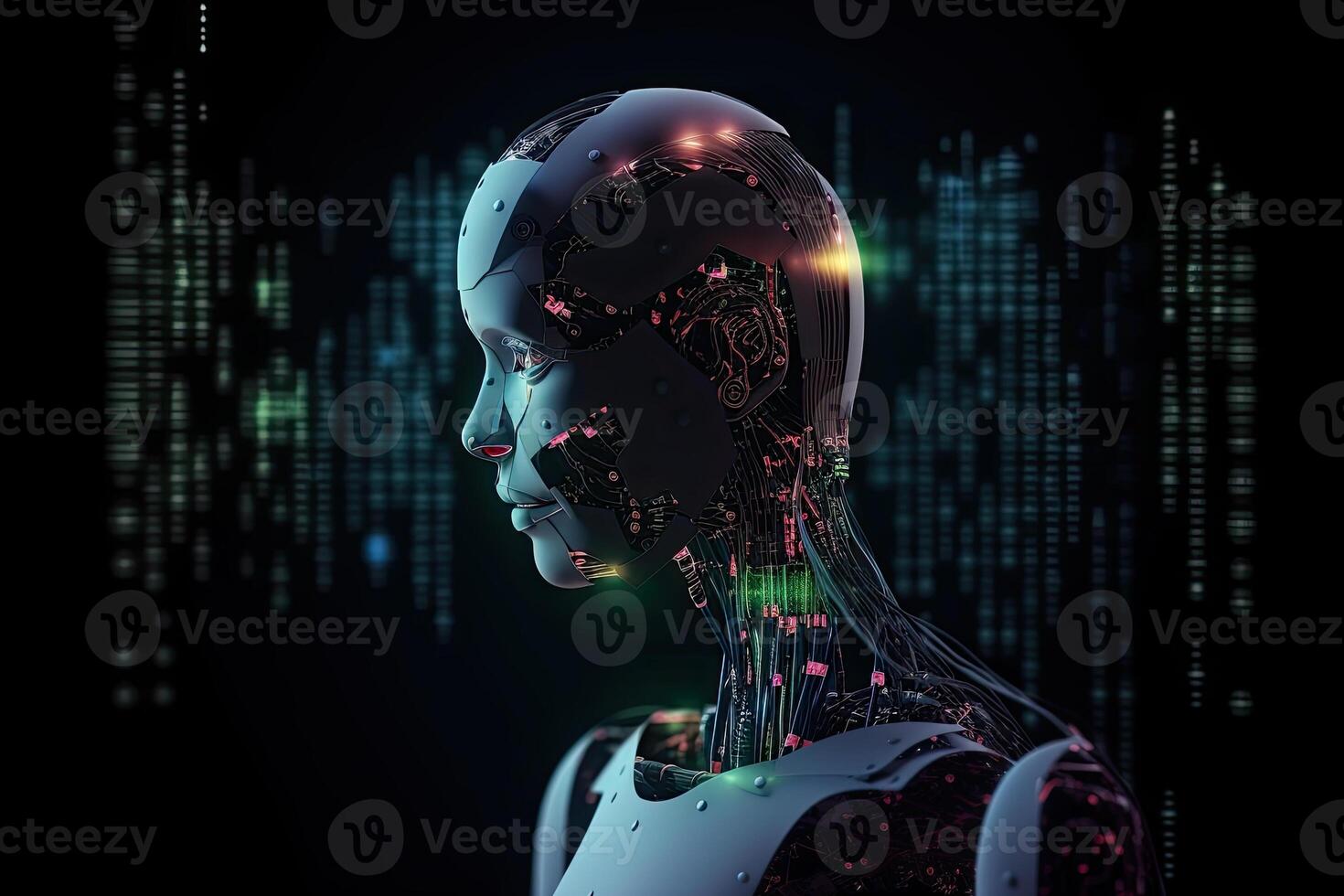 Human consciousness in artificial intelligence, process of thinking robot. Humanoid android with ...