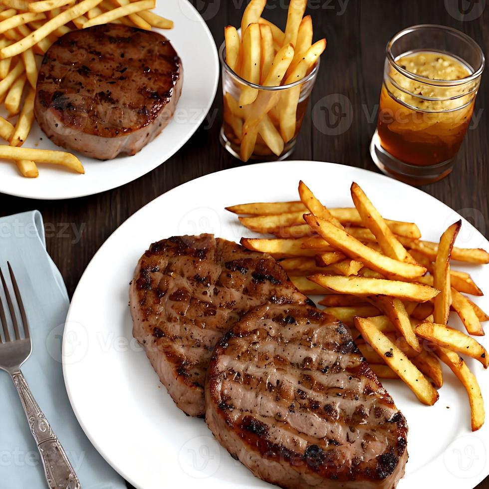 Cerdo filete y francés papas fritas, generativo Arte por ai 22181008 ... Cerdo filete y francés papas fritas, generativo Arte por ai 22181008 ...