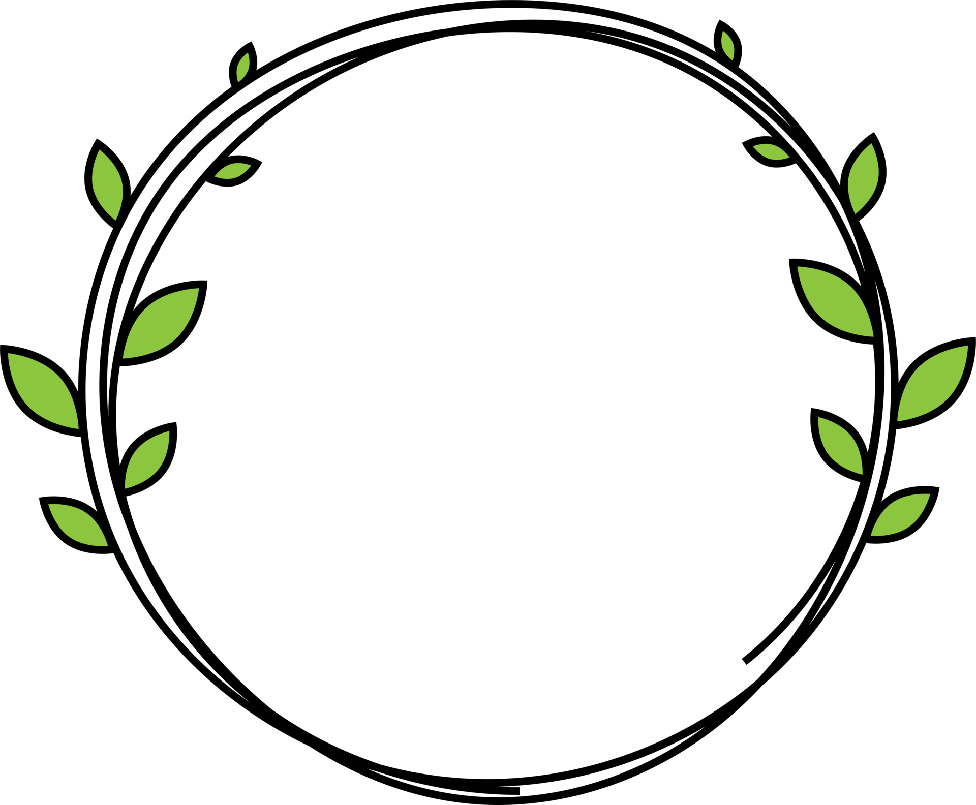 Hand drawn circle frame decoration element with leaves and flowers clip art 22182921 PNG