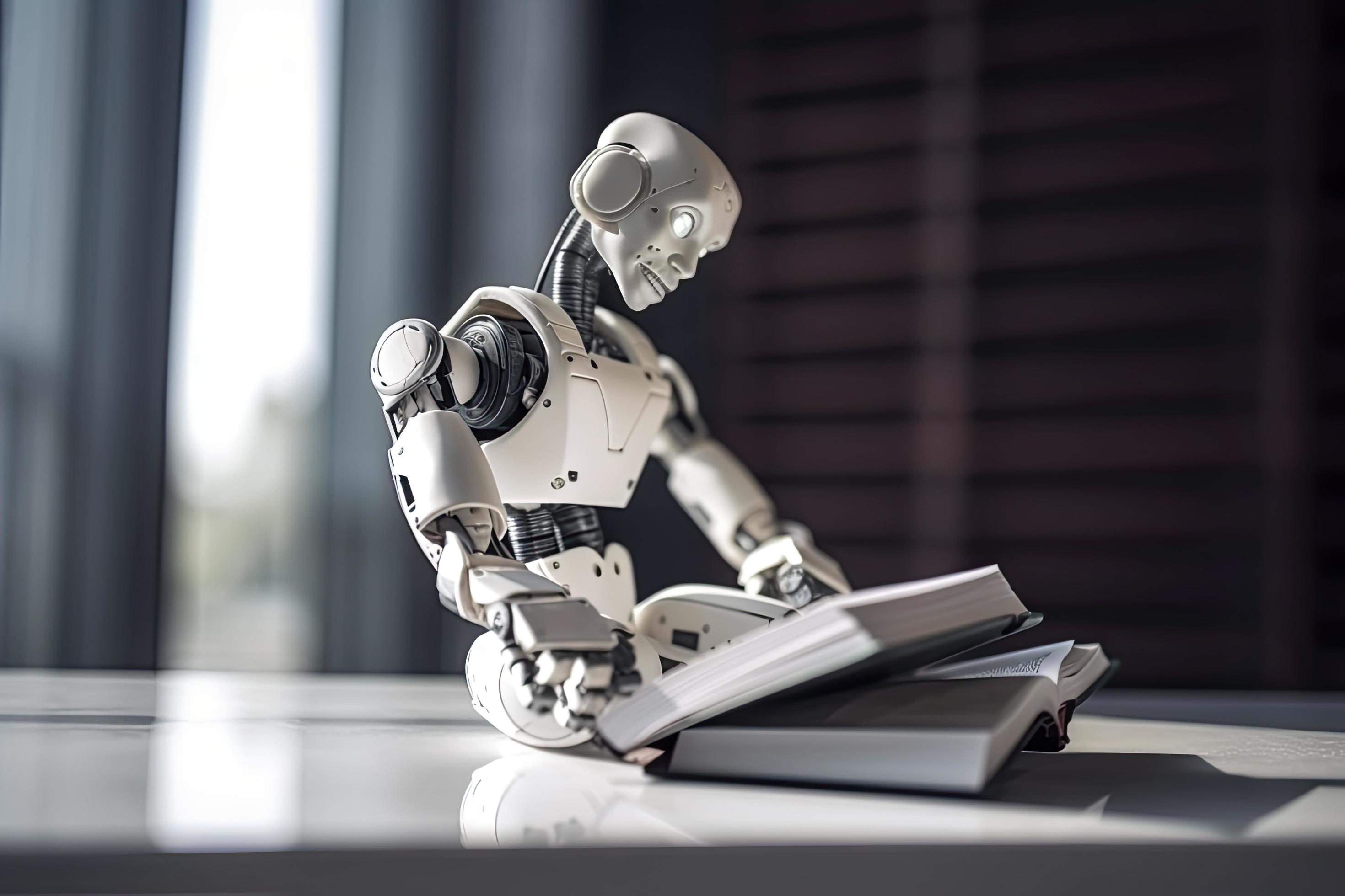 Robot Exploring New Bit Of Information And Reading Book Concept Of Machine Learning 22189520