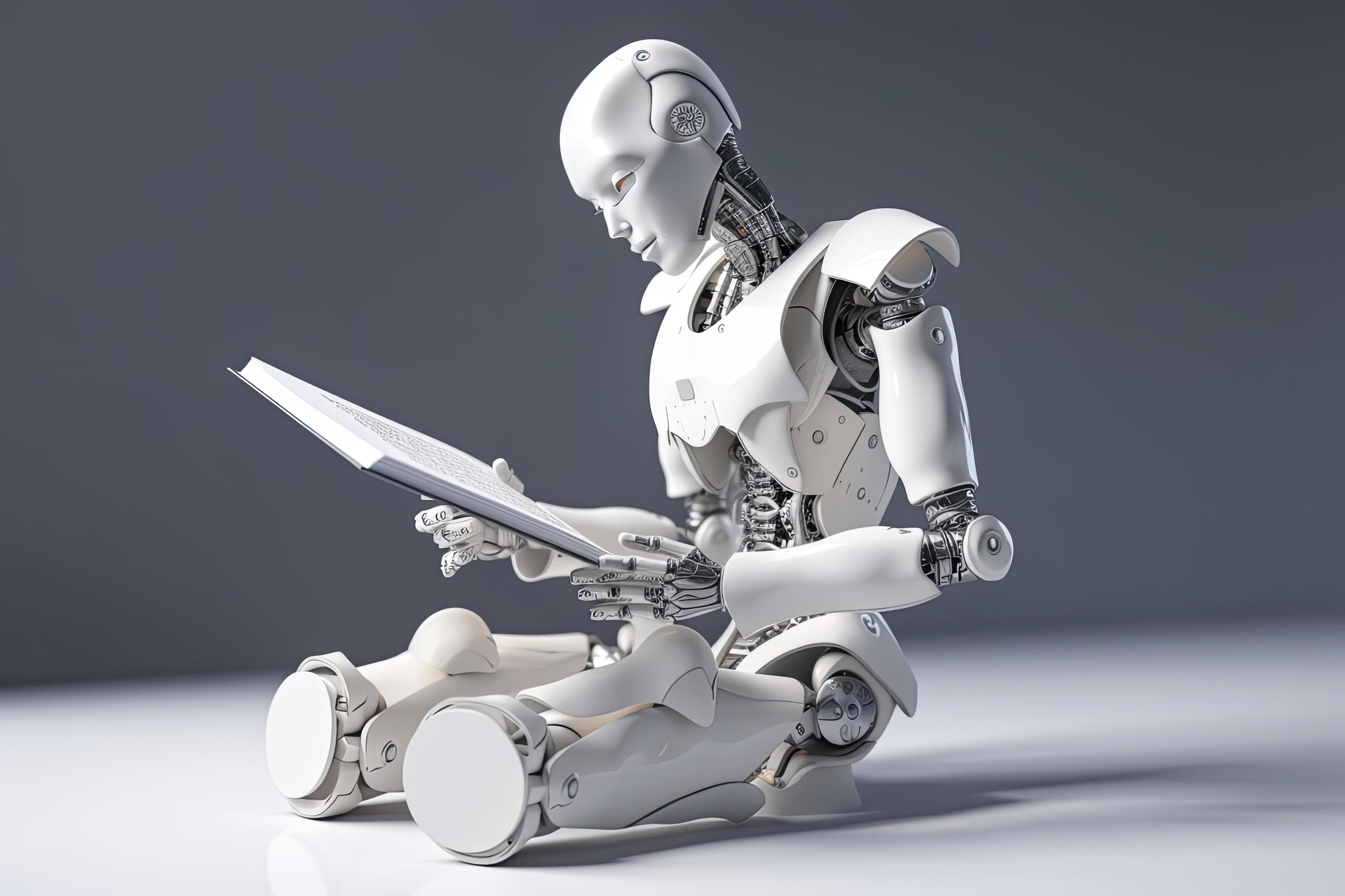 Robot Exploring New Bit Of Information And Reading Book Concept Of Machine Learning 22189618