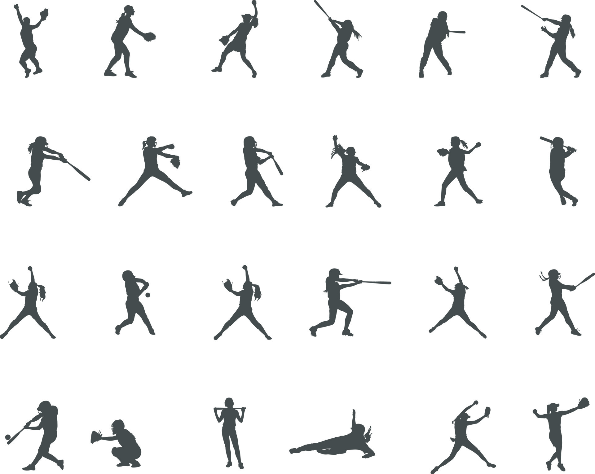 Softball Player Silhouettes Softball Silhouette V02 22190478 Vector Art At Vecteezy