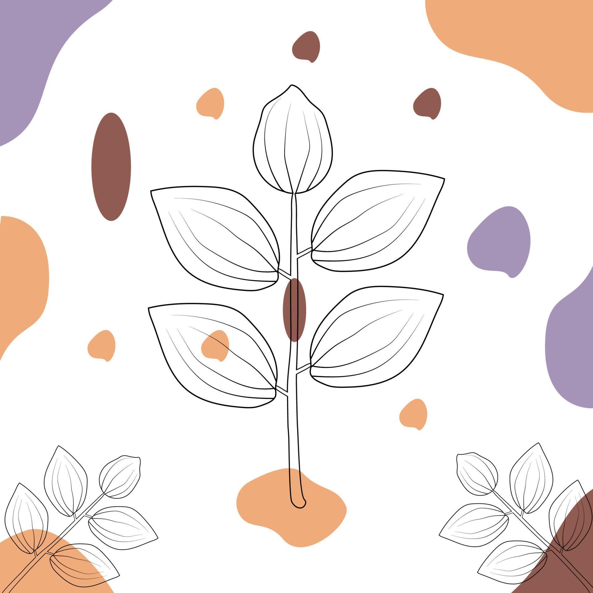 Set of hand drawn line art leaf branch vector. Collection of tropical monstera, palm leaf branch ...