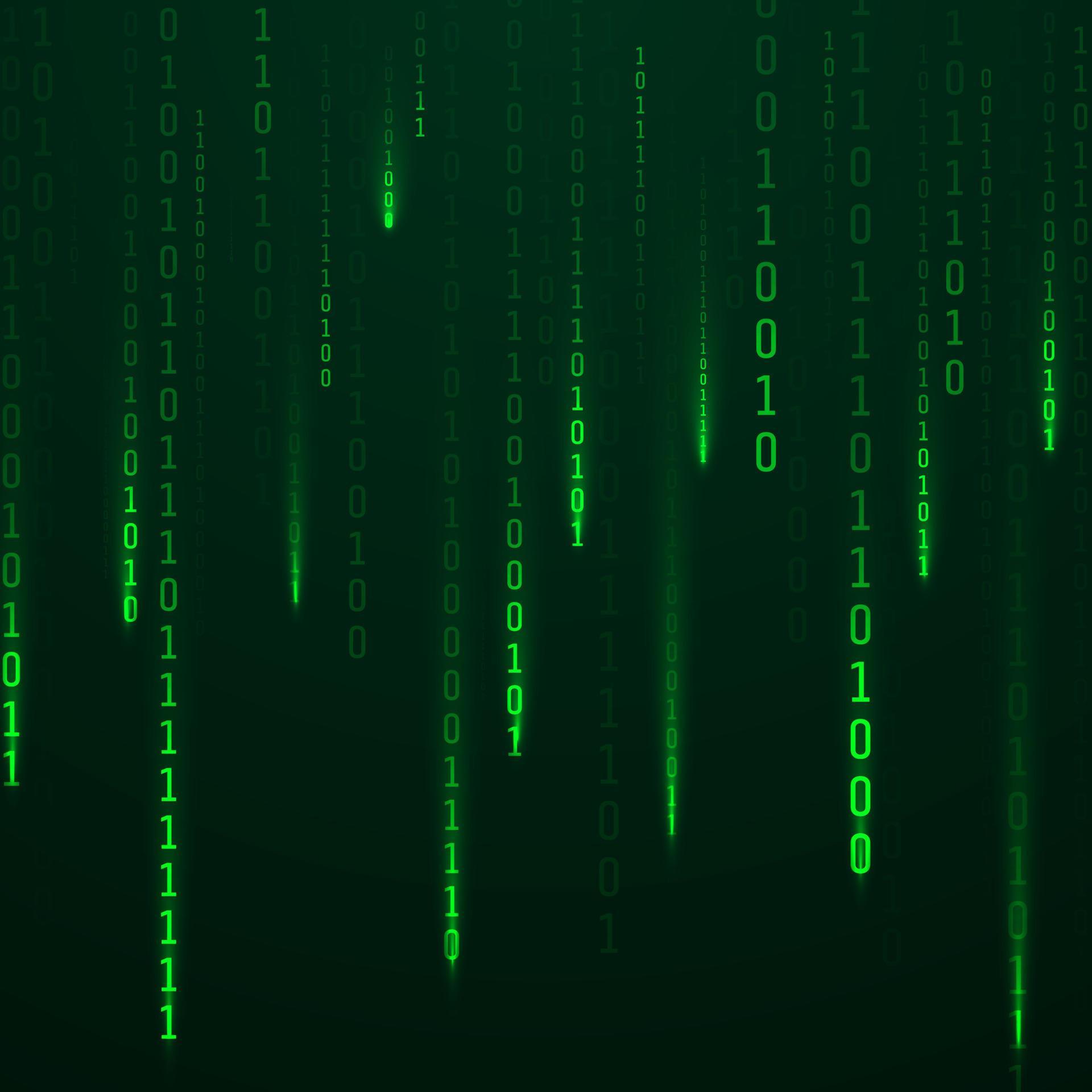 Stream Of Binary Code Green Color Code Streams Glowing On Screen Falling Random Numbers Data