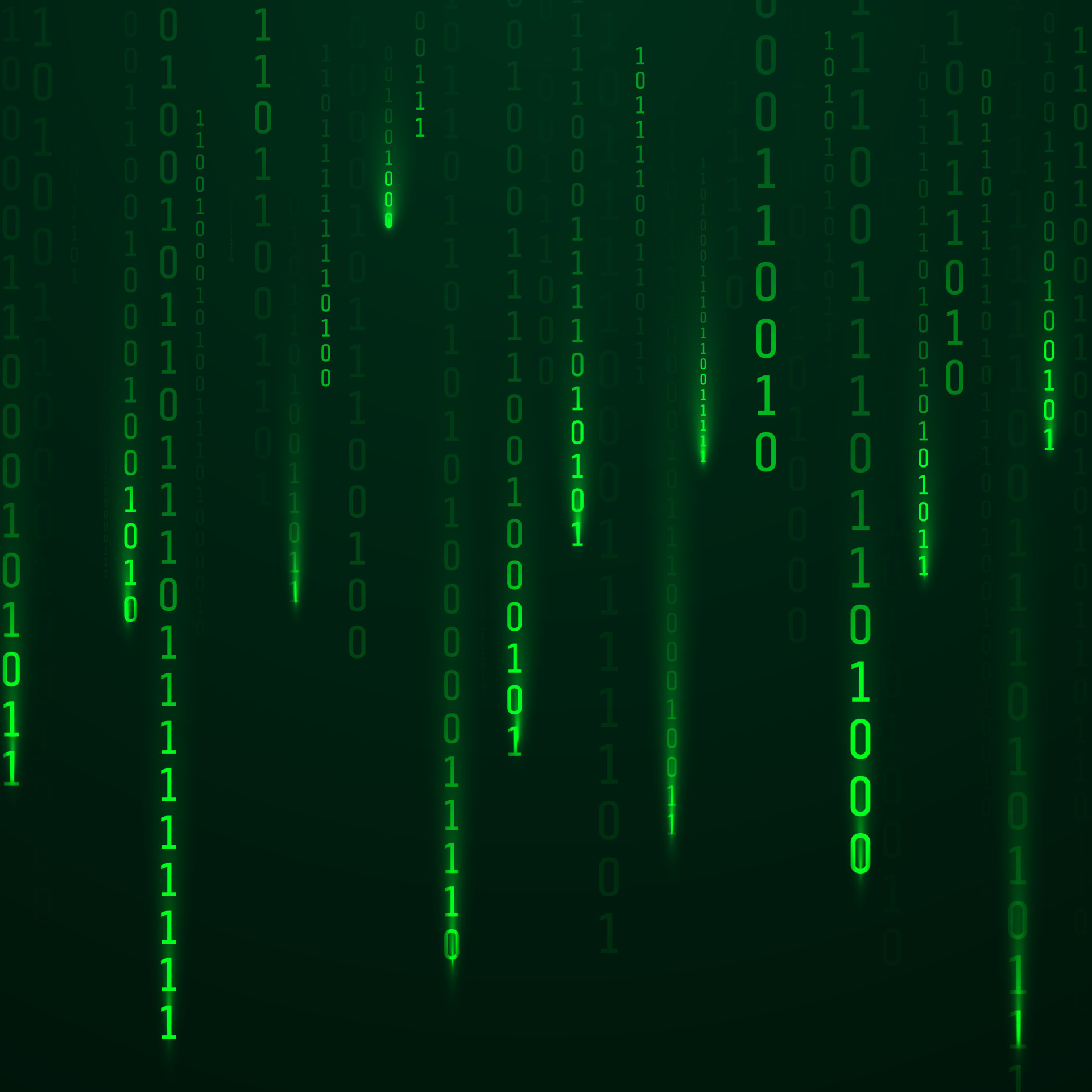 Stream Of Binary Code Green Color Code Streams Glowing On Screen Falling Random Numbers Data